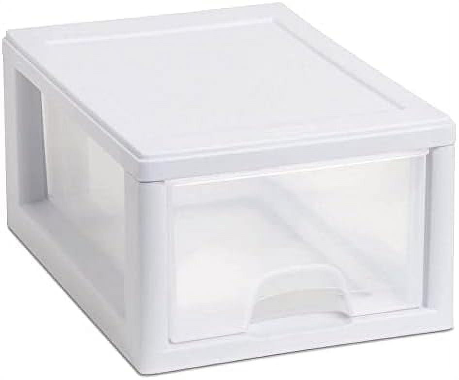 18-Pack 6 Quart Stacking Drawer, Clear Storage Closet Organizer, White ...