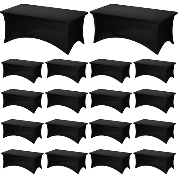 18 Pack 6Ft Black Spandex Fitted Table Covers, Wrinkle-Free Stretch ...