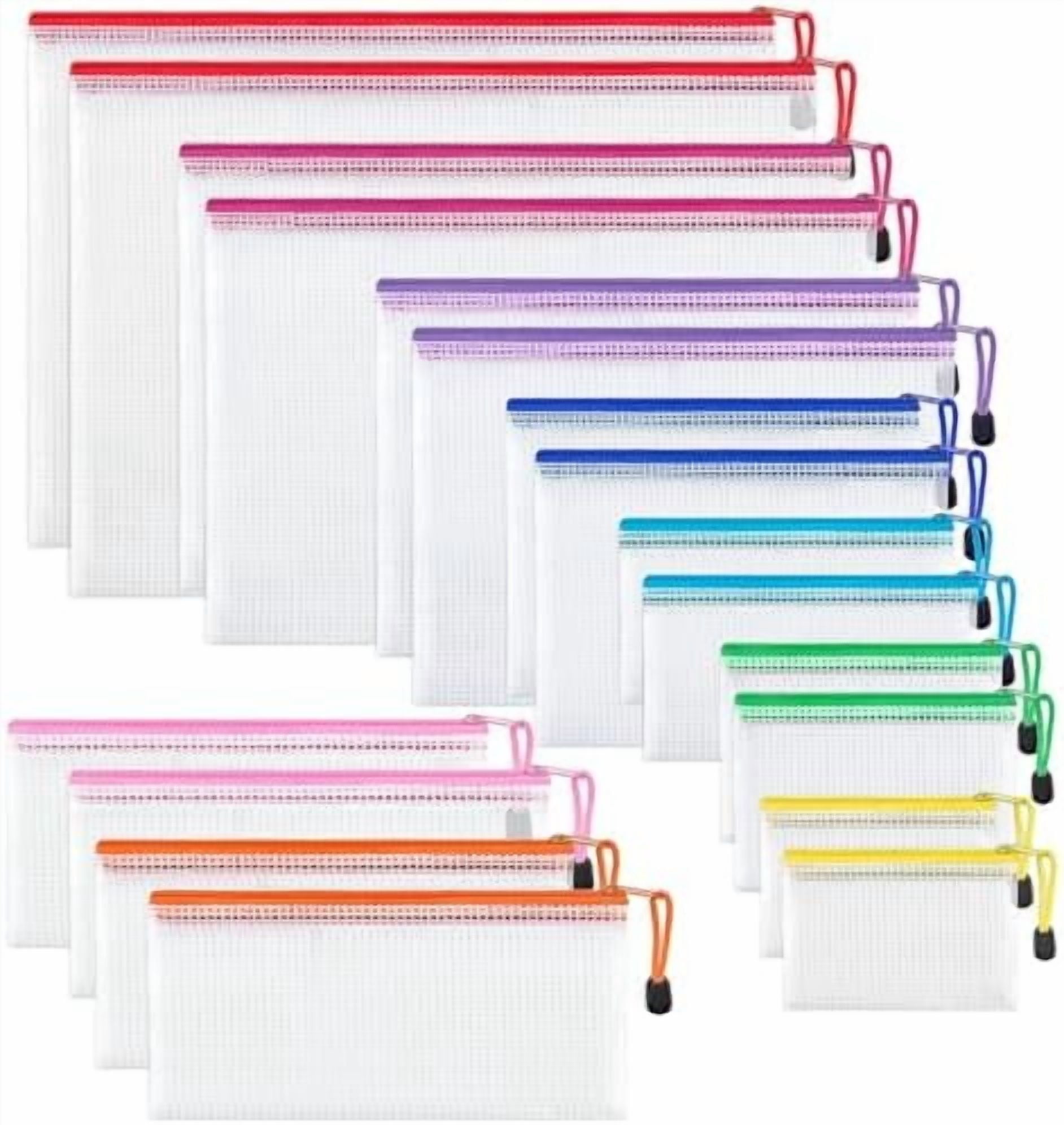 18 Pack 8 Sizes Mesh Pouch, 9 Colors, Waterproof Zipper Bags Document ...