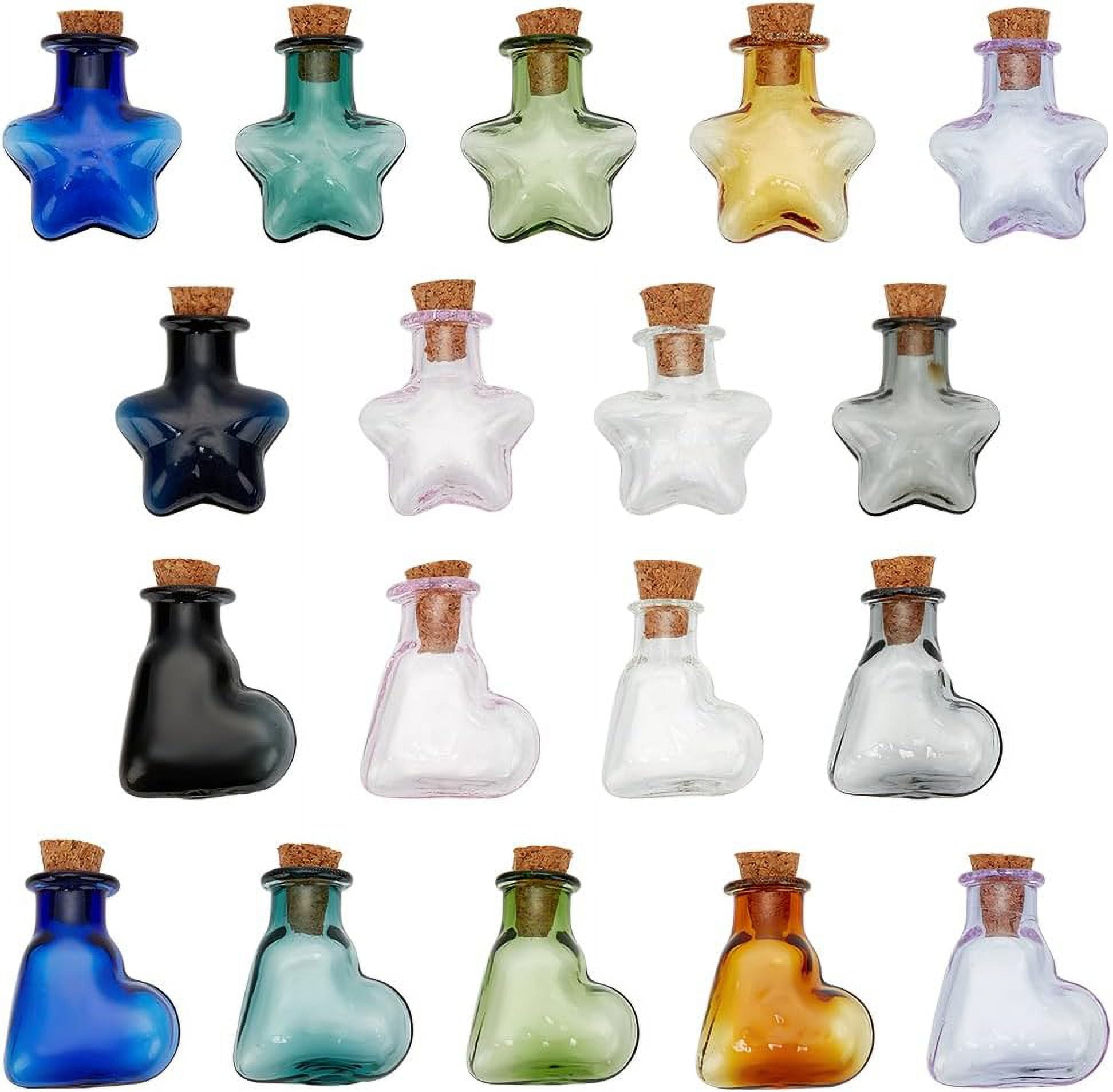 18 Pack 9 Colors Mini Potion Bottle Star & Heart Cork Stoppers Glass ...