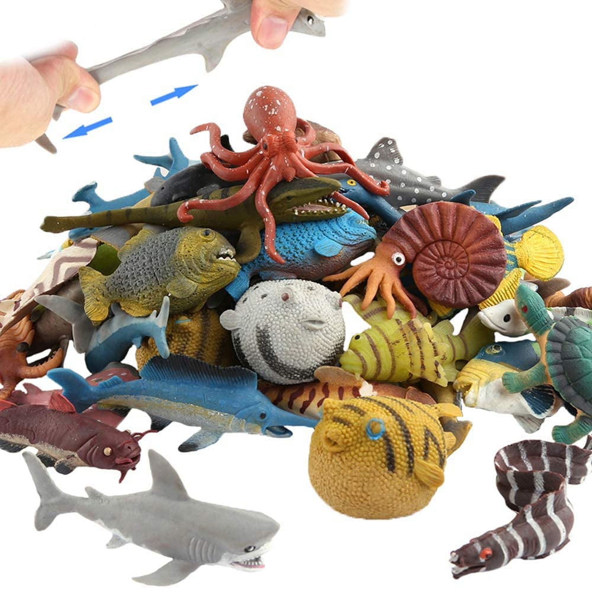 18 Pack Assorted Ocean Animal Toy Set - Stretchy, Floating Rubber Sea ...