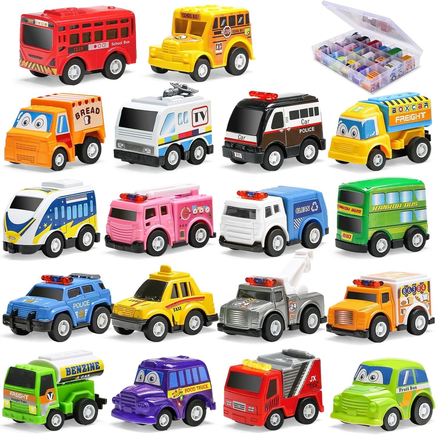18 Pack Assorted Pull Back Car Toys for Kid with Storage Organizer Box ...
