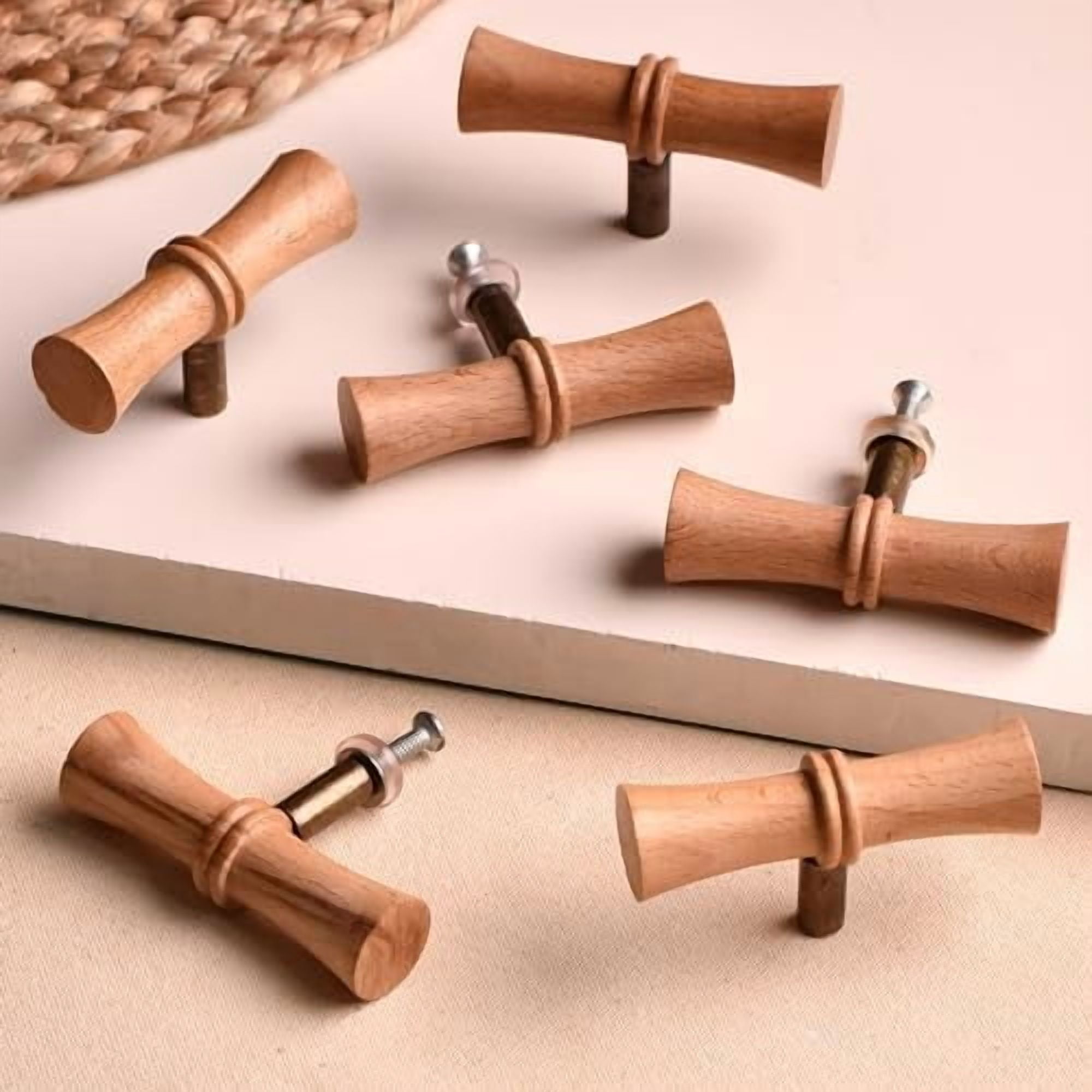 18 Pack - Bamboo Wooden T Bar Knobs and Pulls for Cabinets and Drawers - Brown Wooden Knobs for ...