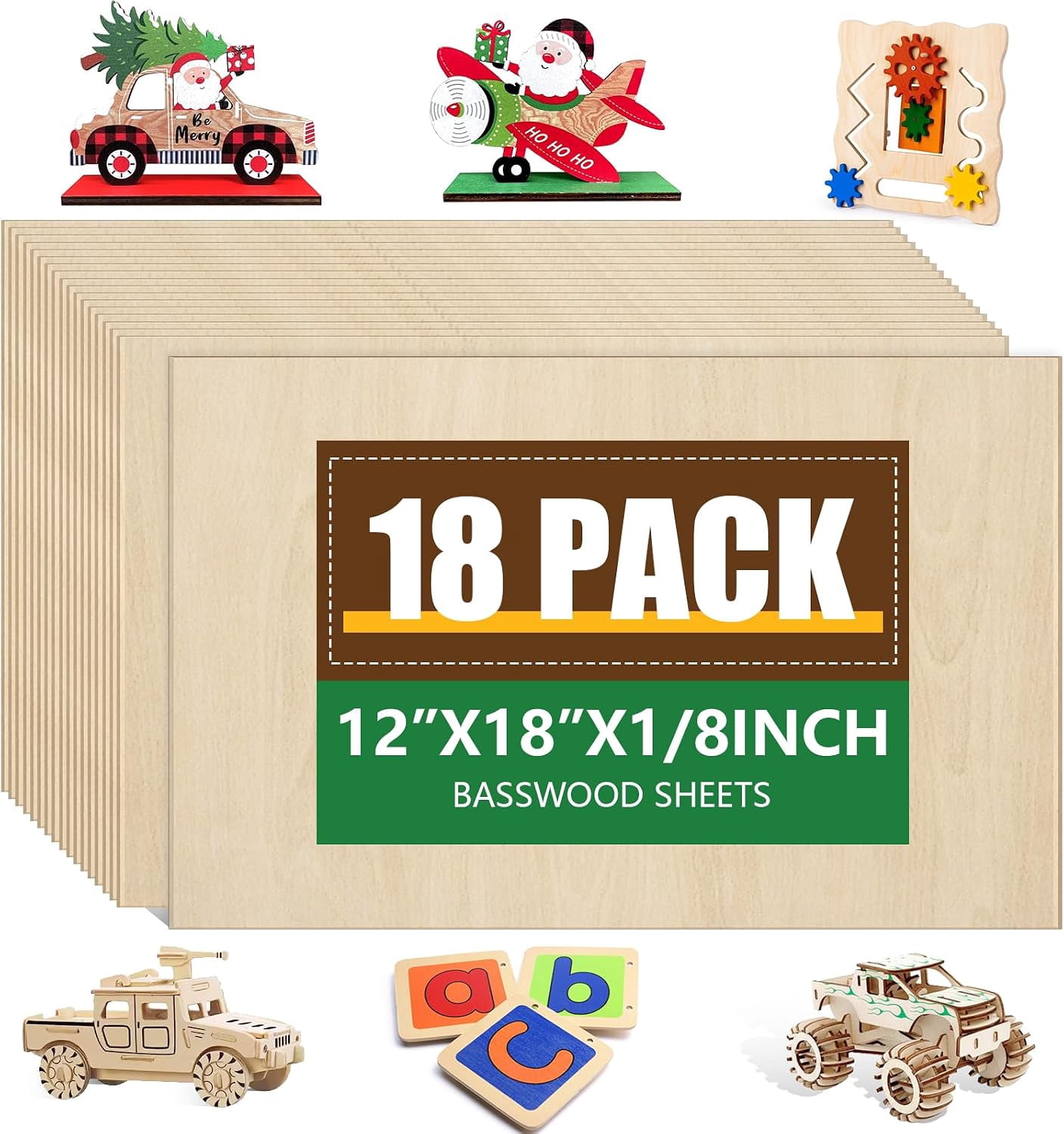 18 Pack Basswood Sheets12x18x1/8 Inch, Unfinished Wood for Crafts, 3mm ...