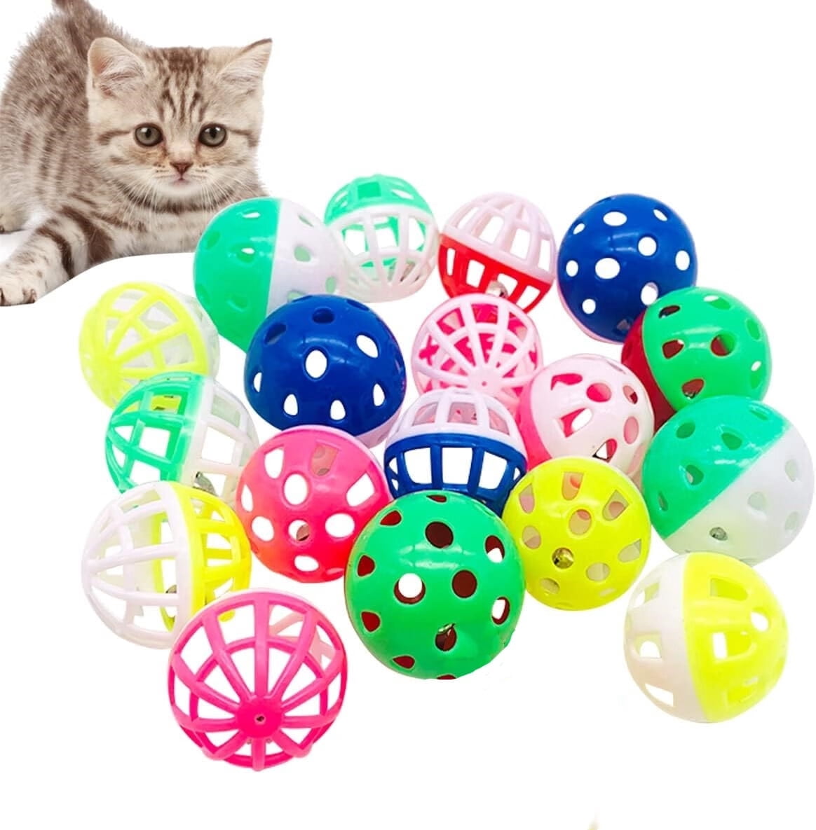18-Pack Cat Toy Balls with Bells 1.58 Inch Plastic Kitten Chase Toy ...