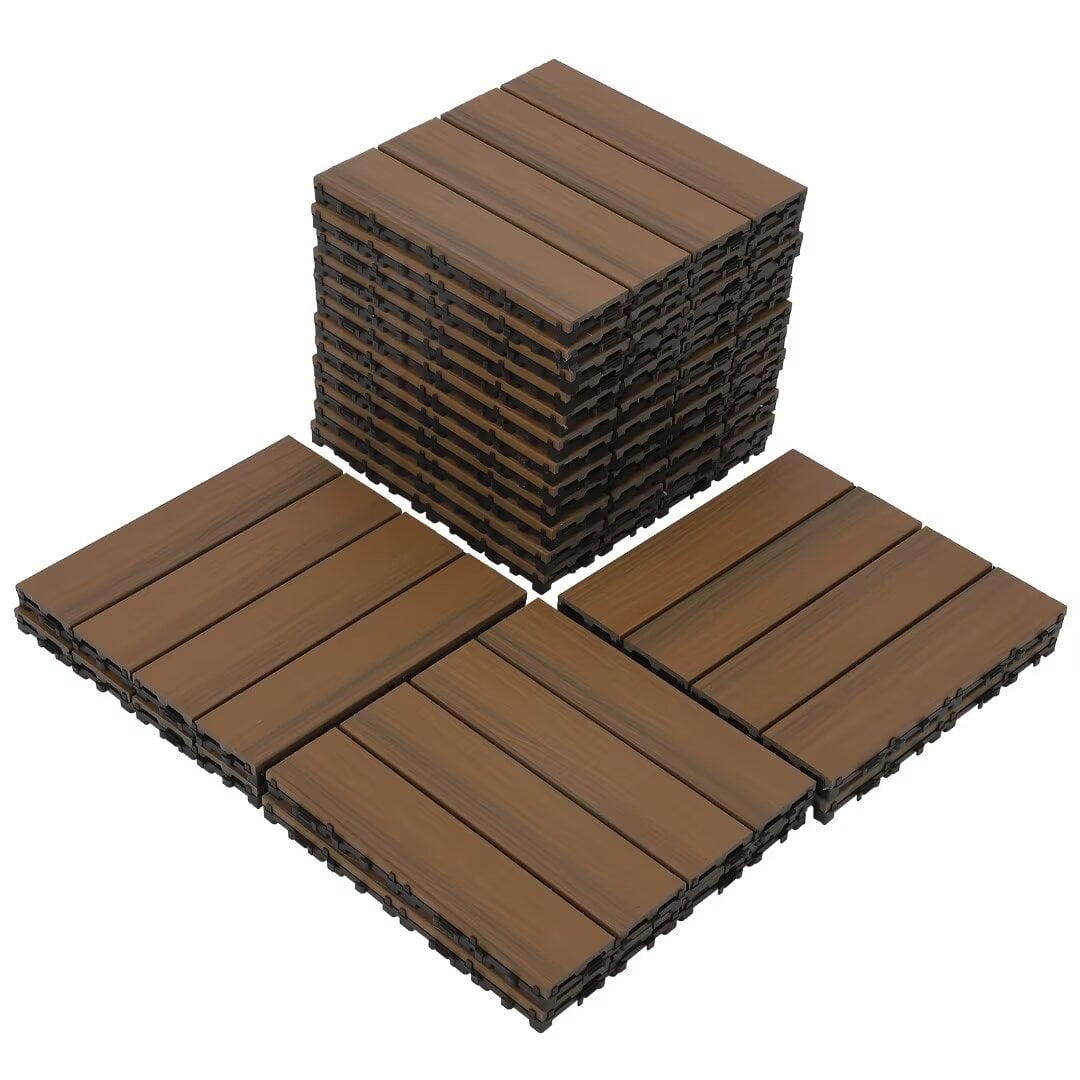 18 Pack Co-extruded Wood Plastic Interlocking Deck Tiles,12"x12" Patio ...