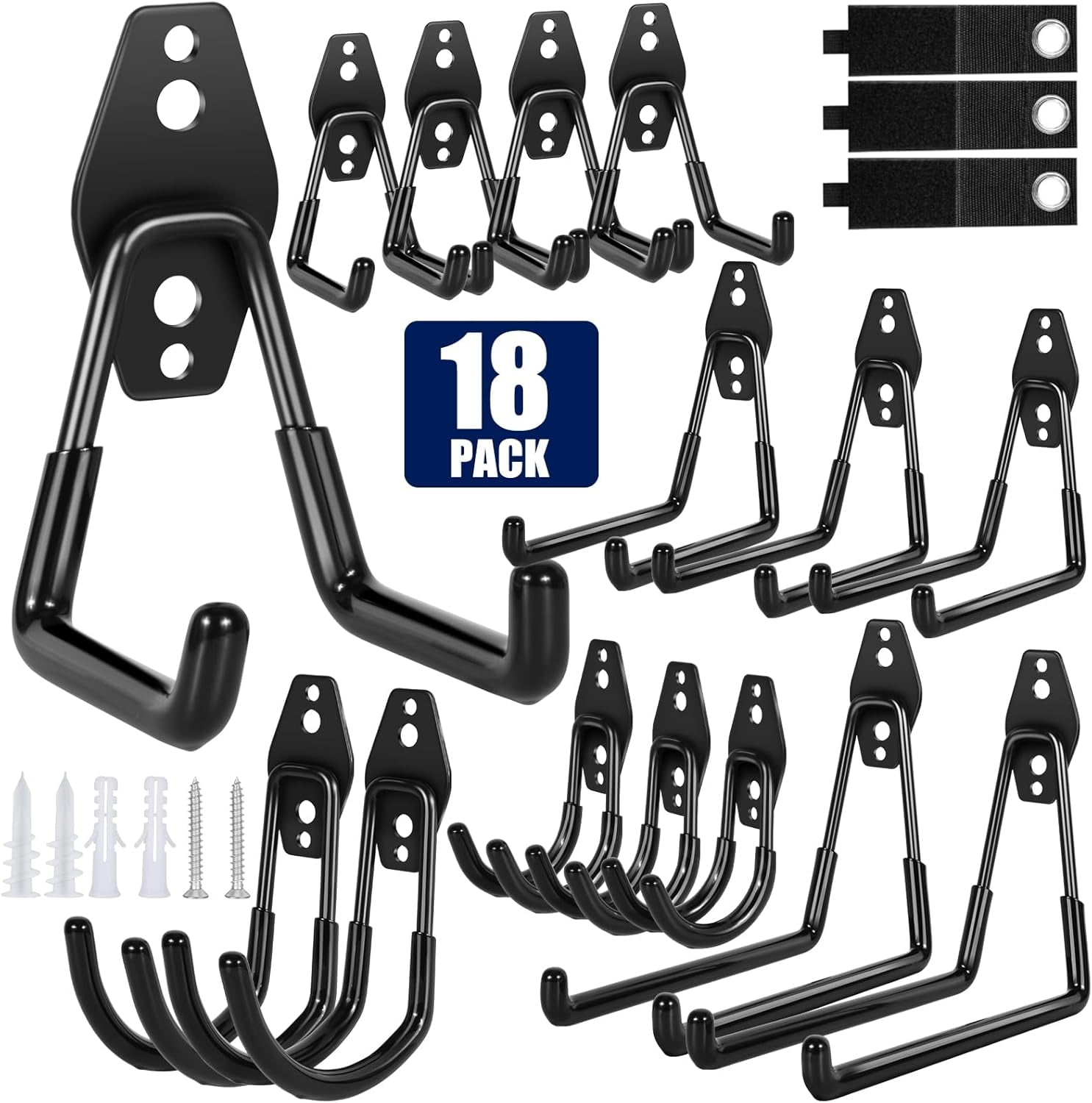 18 Pack Garage Hooks, Anti-Slip Coating, Hooks for Hanging Heavy Duty ...