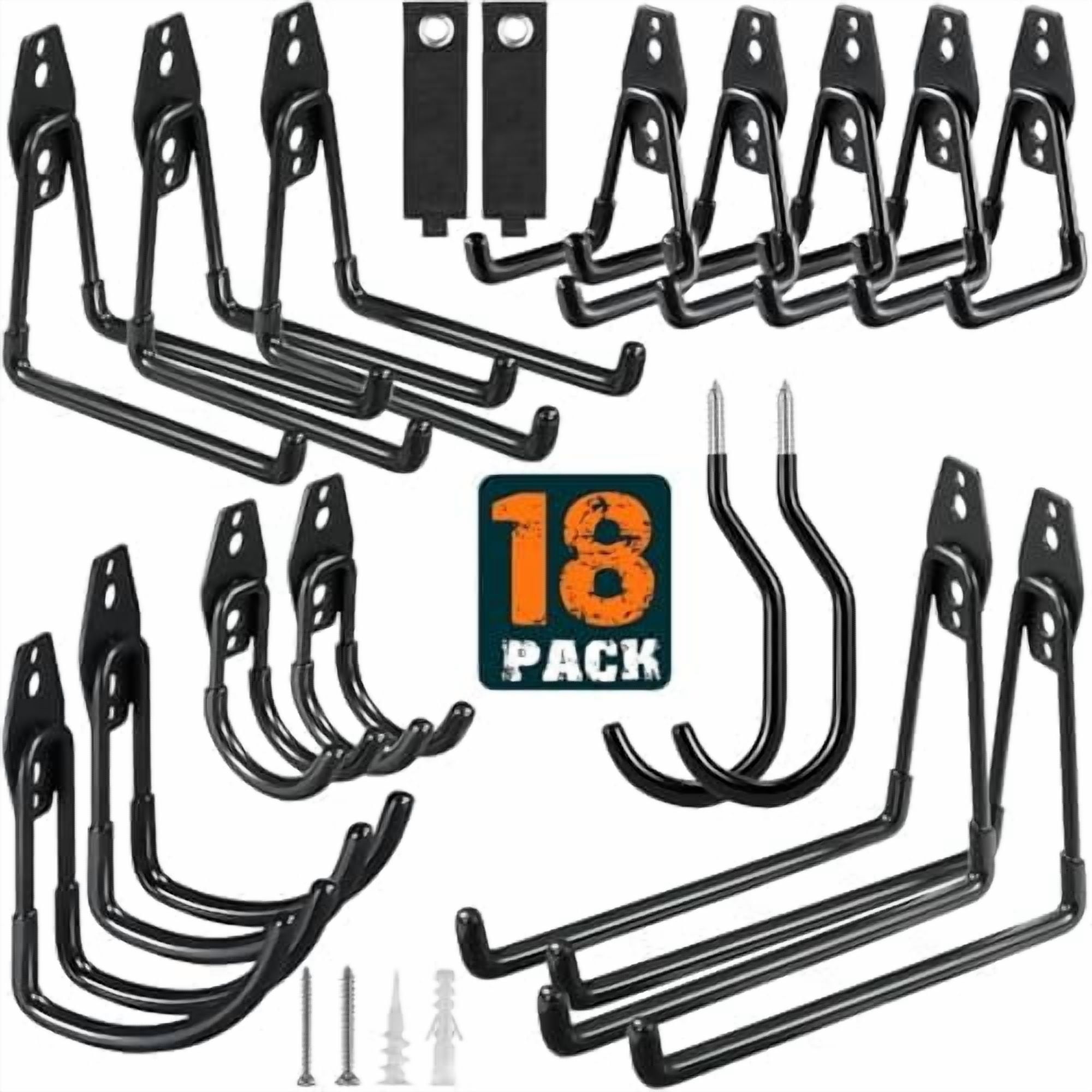 18 Pack Garage Hooks Heavy Duty Utility Steel with Anti-Slip Coating ...