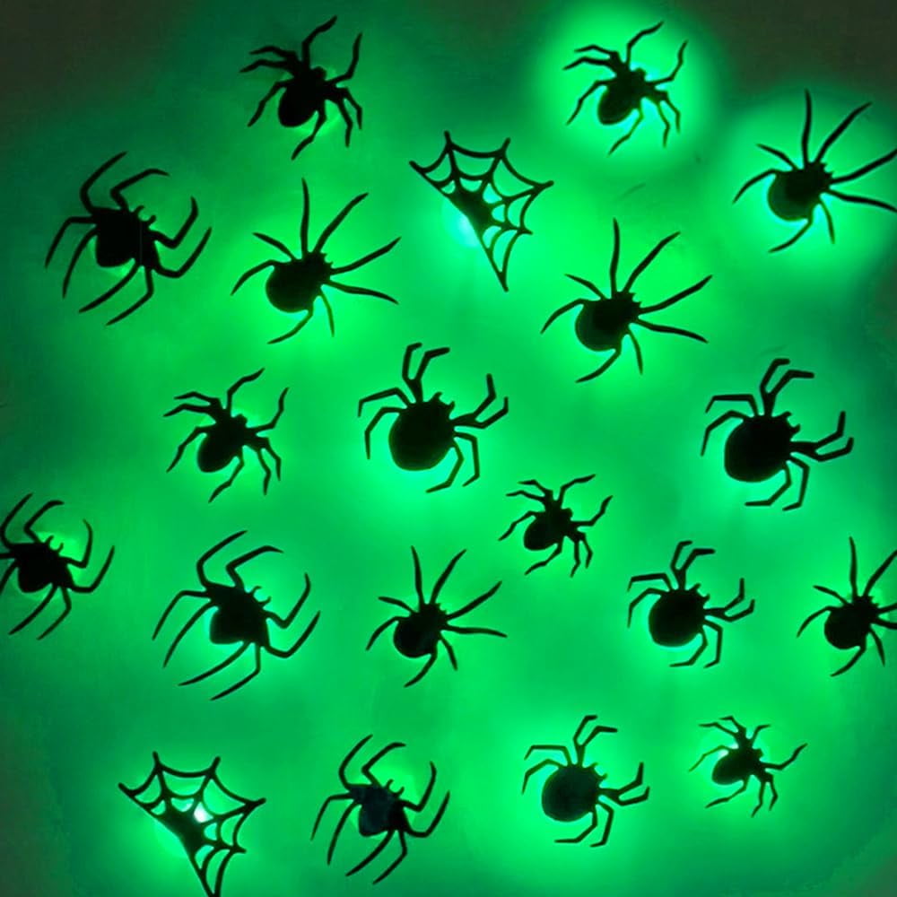 18 Pack Glow in The Dark Spiders Halloween Decor - LED Spider Lights ...