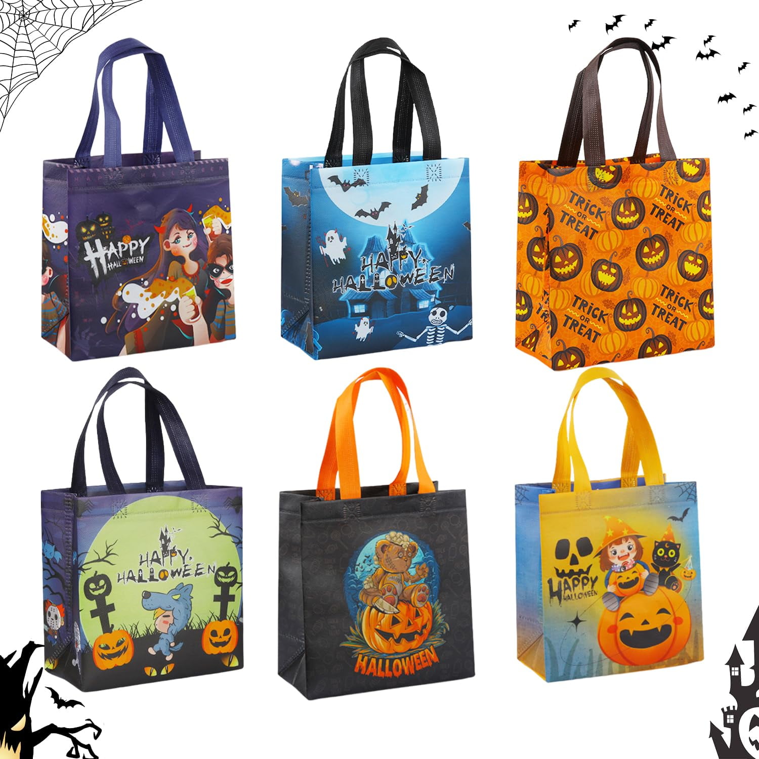 18 Pack Halloween Tote Gift Bags for Kids, Reusable Goody Candy Bag ...