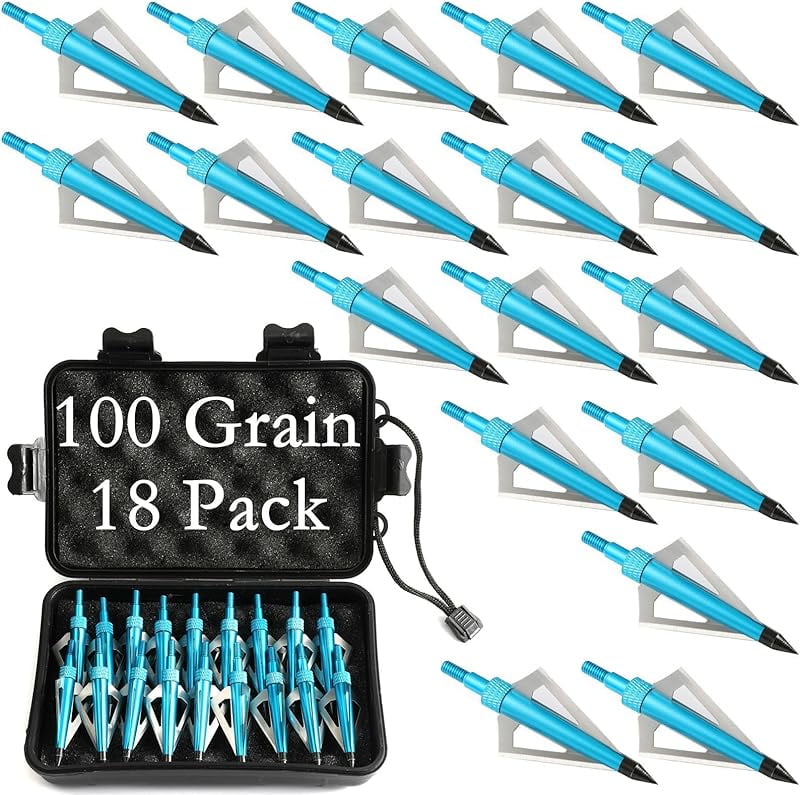 18 Pack Hunting Broadheads with Storage Case, 100/125 Grain Archery ...