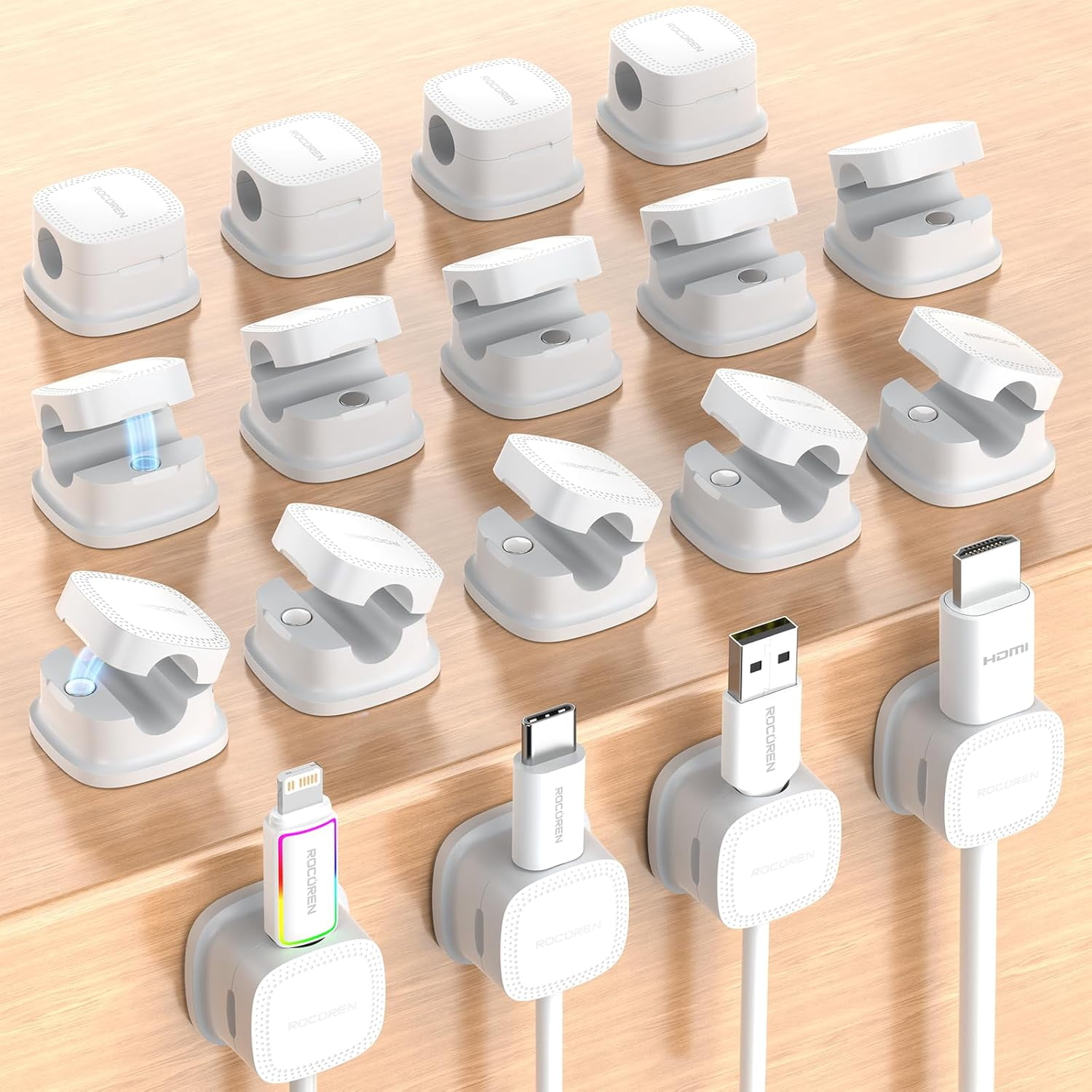 18-Pack Magnetic Cable Clips Cord Organizer-Cable Smooth Adjustable ...