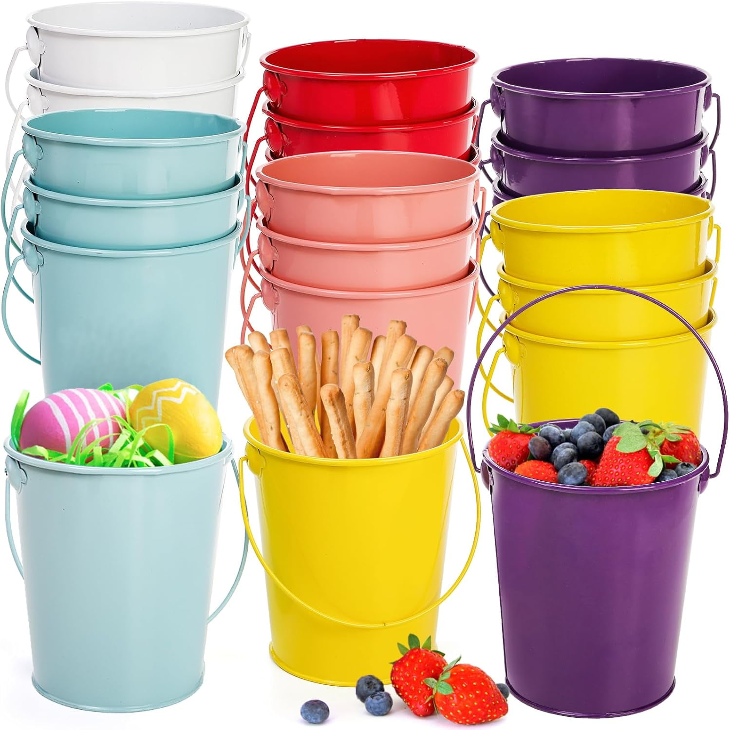 18 Pack Metal Bucket with Handle, 4.5"x 5" Colored Galvanized Bucket ...