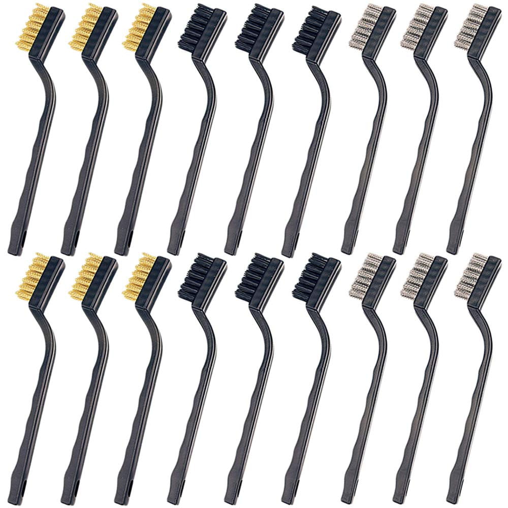 18 Pack Mini Wire Brush Set(Stainless Steel + Brass+Nylon), Curved ...