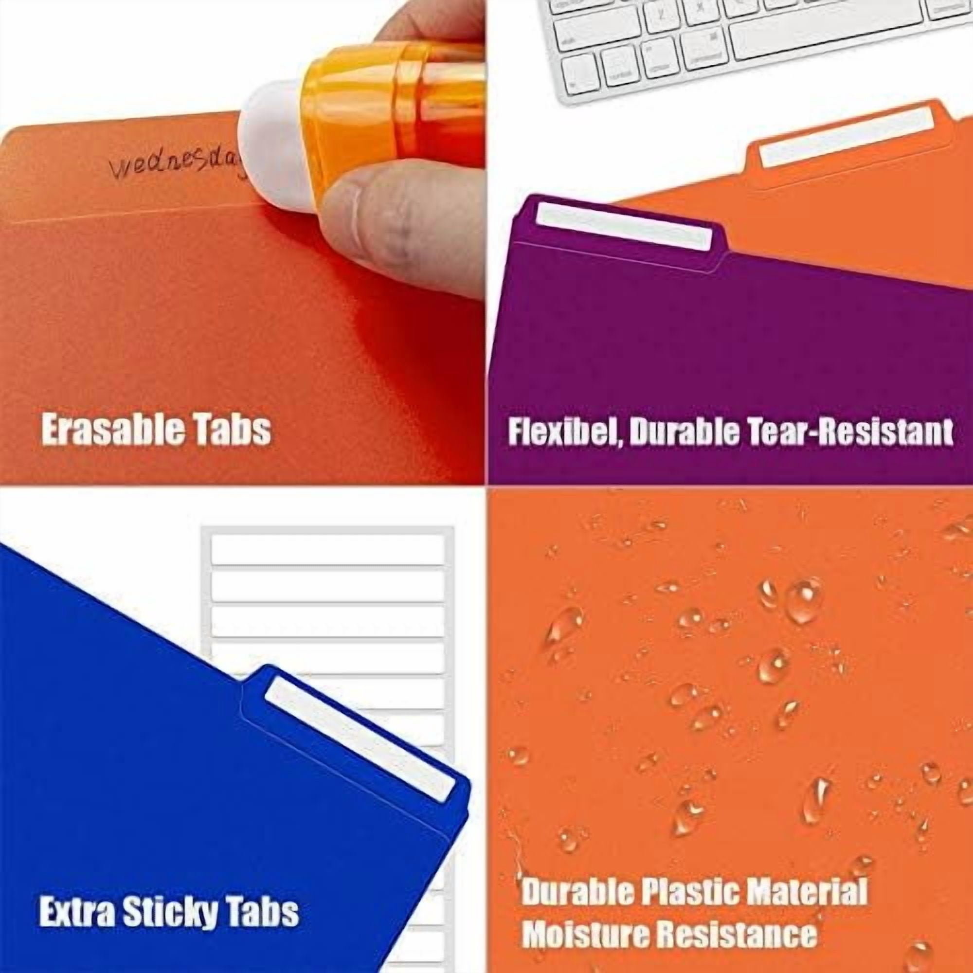 18 Pack Plastic File Folders Colored with Sticky Labels, Letter Size Colored File Folders with ...