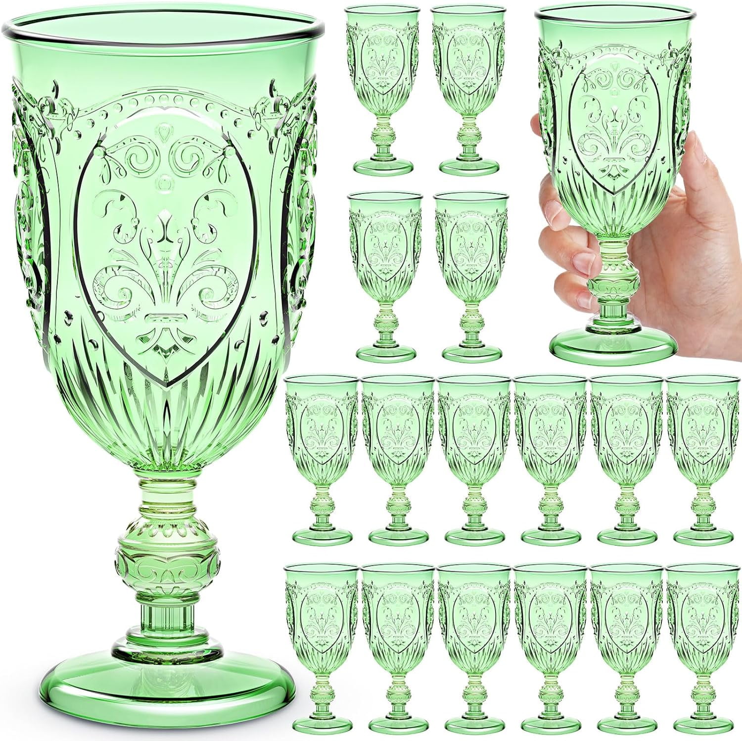 18 Pack Plastic Goblets 10oz Upgrade Vintage Water Goblet Plastic Wine ...