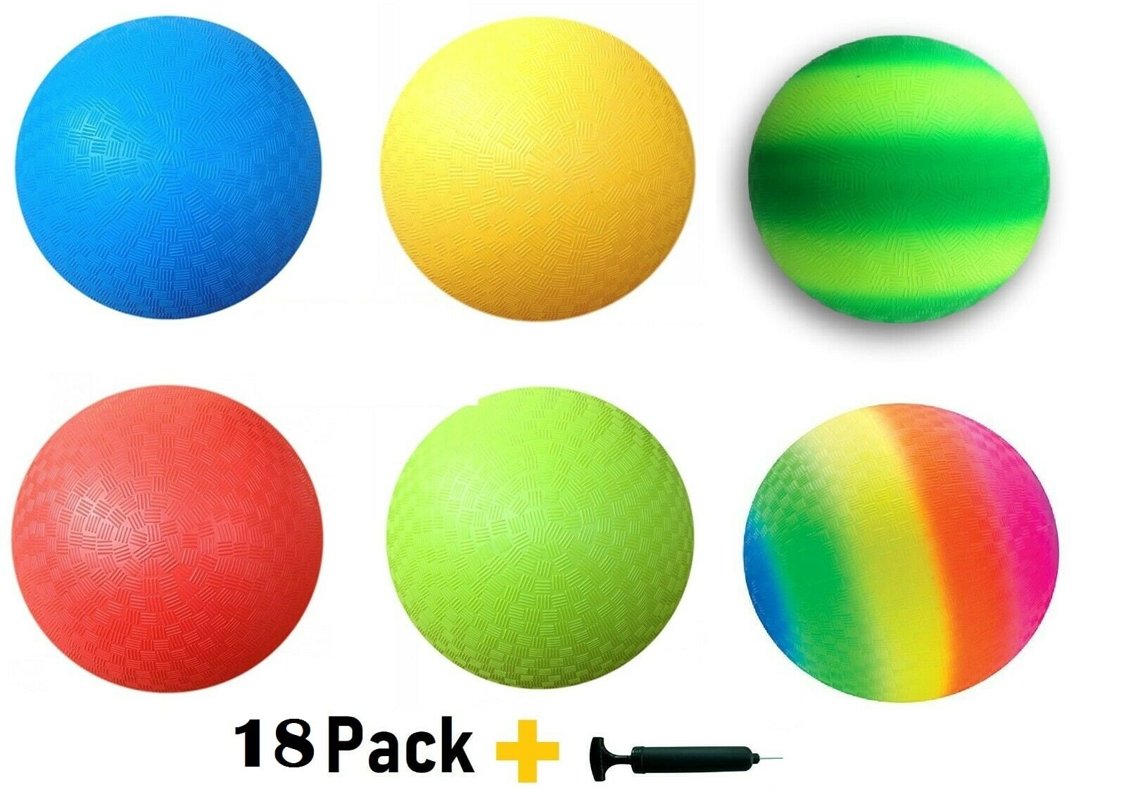 18 Pack Playground Balls (Red,Blue,Green,Yellow,Rainbow, Green/Swish ...