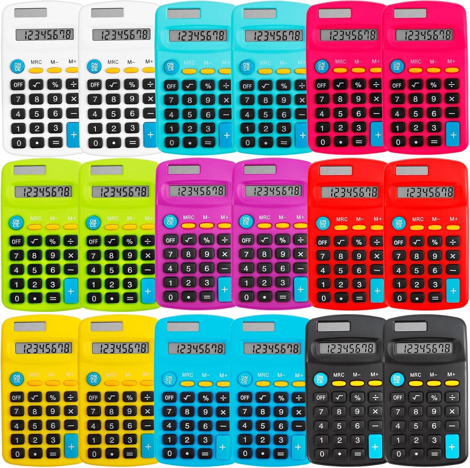 18 Pack Pocket Size Mini Calculator, Solar Battery Dual Power, 8 Digit ...