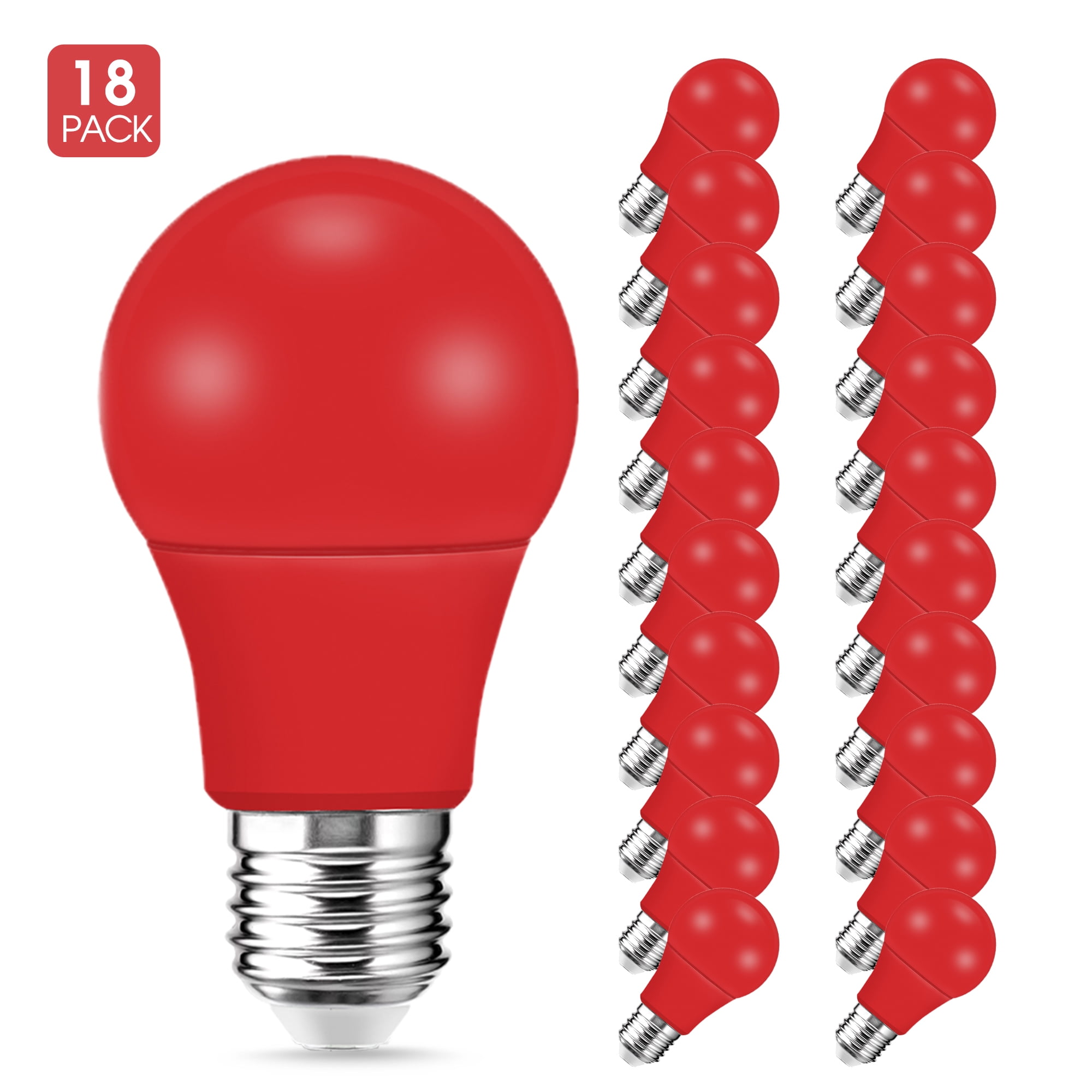 LOHASLED 18 Pack Red LED A19 Light Bulb - 9Watts= 60Watts - E26 Base ...