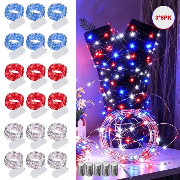 18-Pack Red White Blue Battery Operated Fairy Lights, 20 LED ...