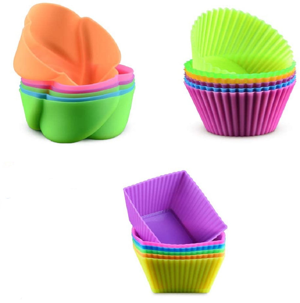 18 Pack Silicone Cups Baking Molds, Reusable Non Stick Silicone Cupcake ...
