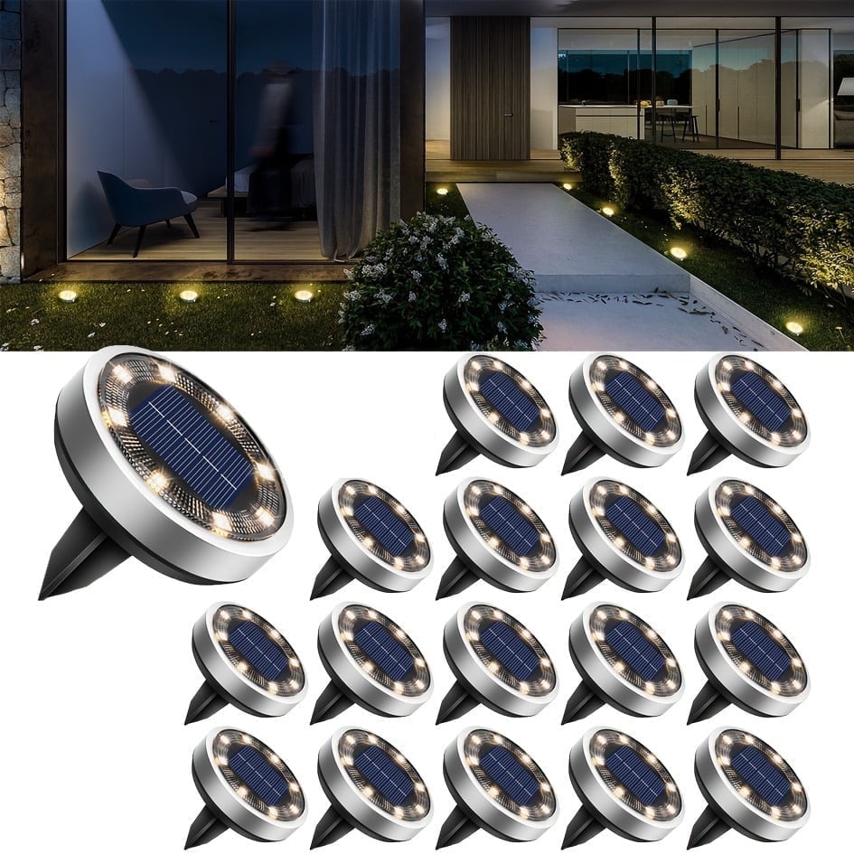 18 Pack Solar Ground Lights Outdoor - 8 LED Solar Pathway Lights with ...