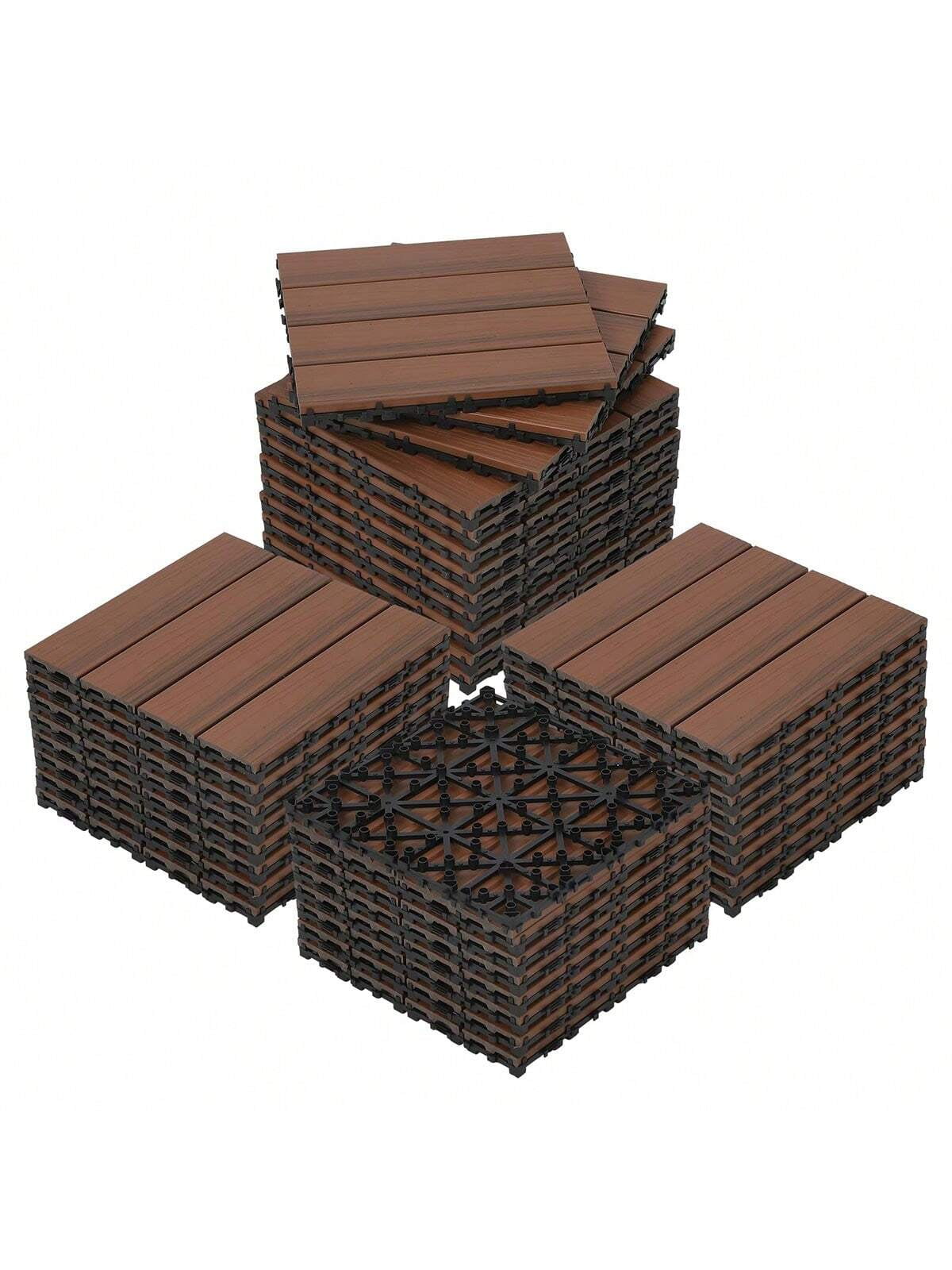 18 Pack Solid Wood Deck Flooring, Wood Interlocking Deck Tiles, 12 X 12 ...
