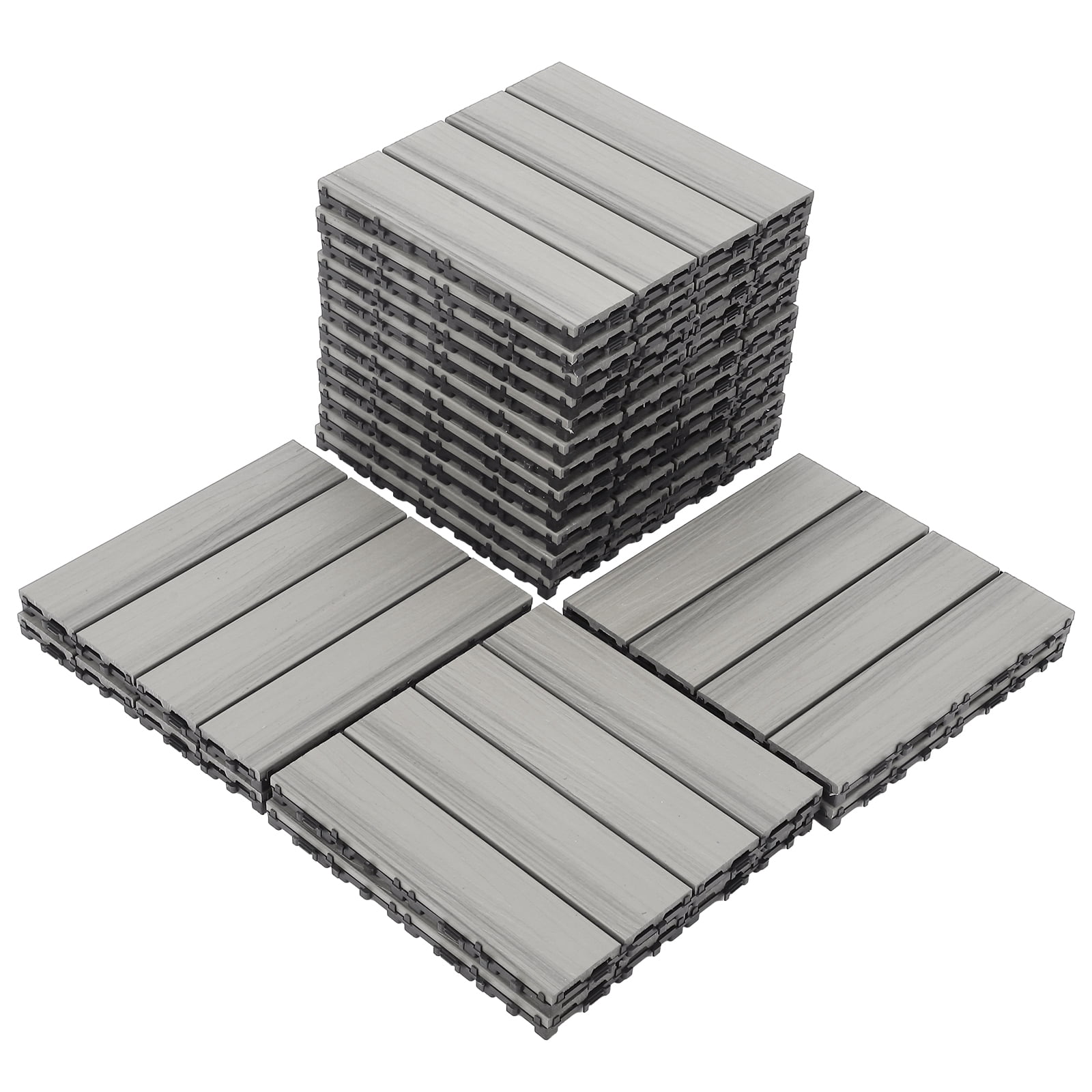 18 Pack Solid Wood Deck Flooring, Wood Interlocking Deck Tiles, 12 x 12 ...