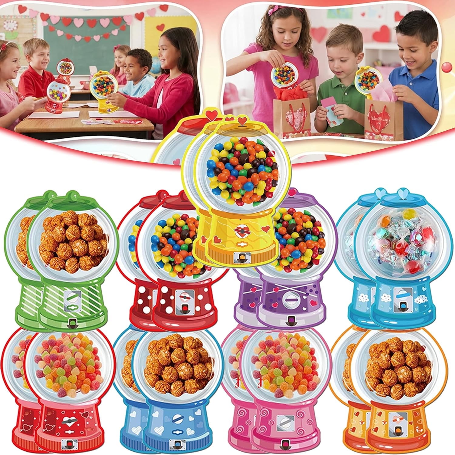 18 Pack Valentine Candy Cards, Adorable Bubble Gum Machine Design, Diy ...