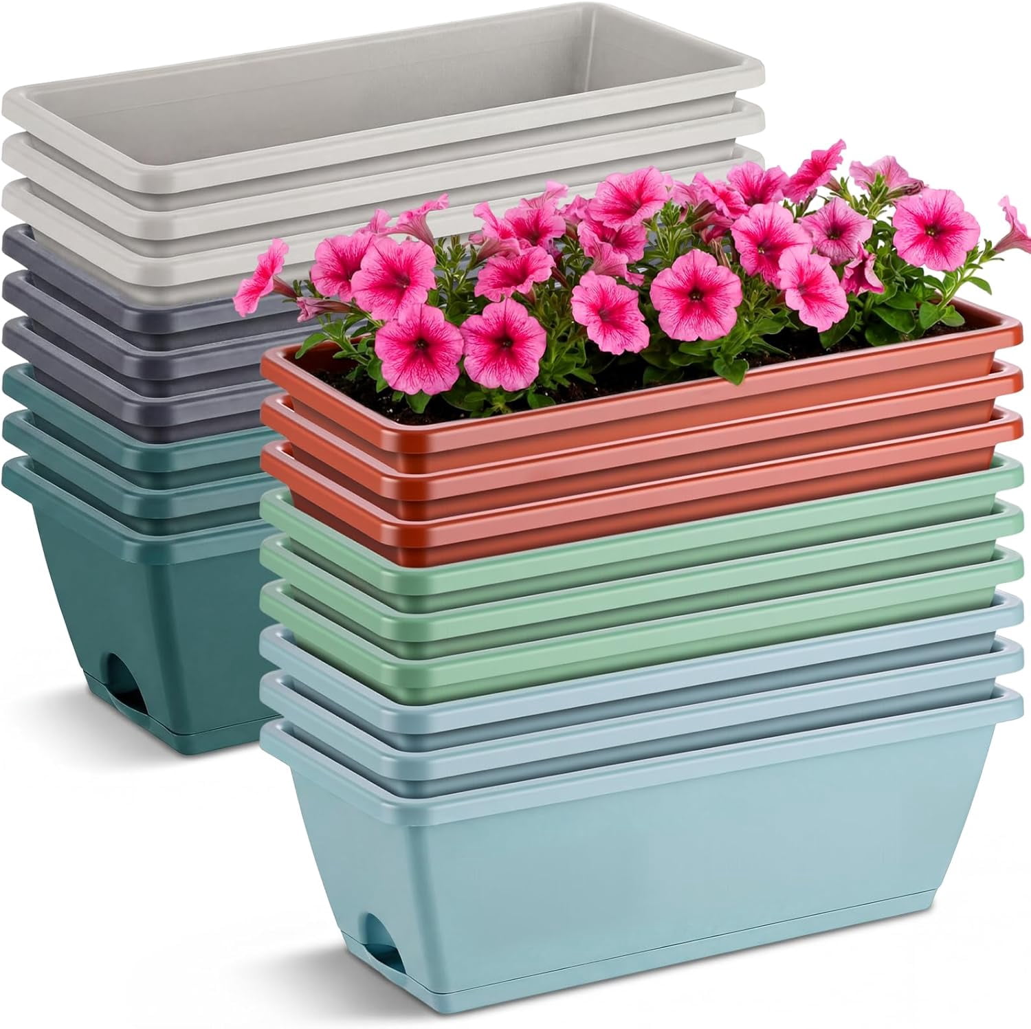 18 Pack Window Box Planter 17 Inches Rectangular Vegetable Flower ...