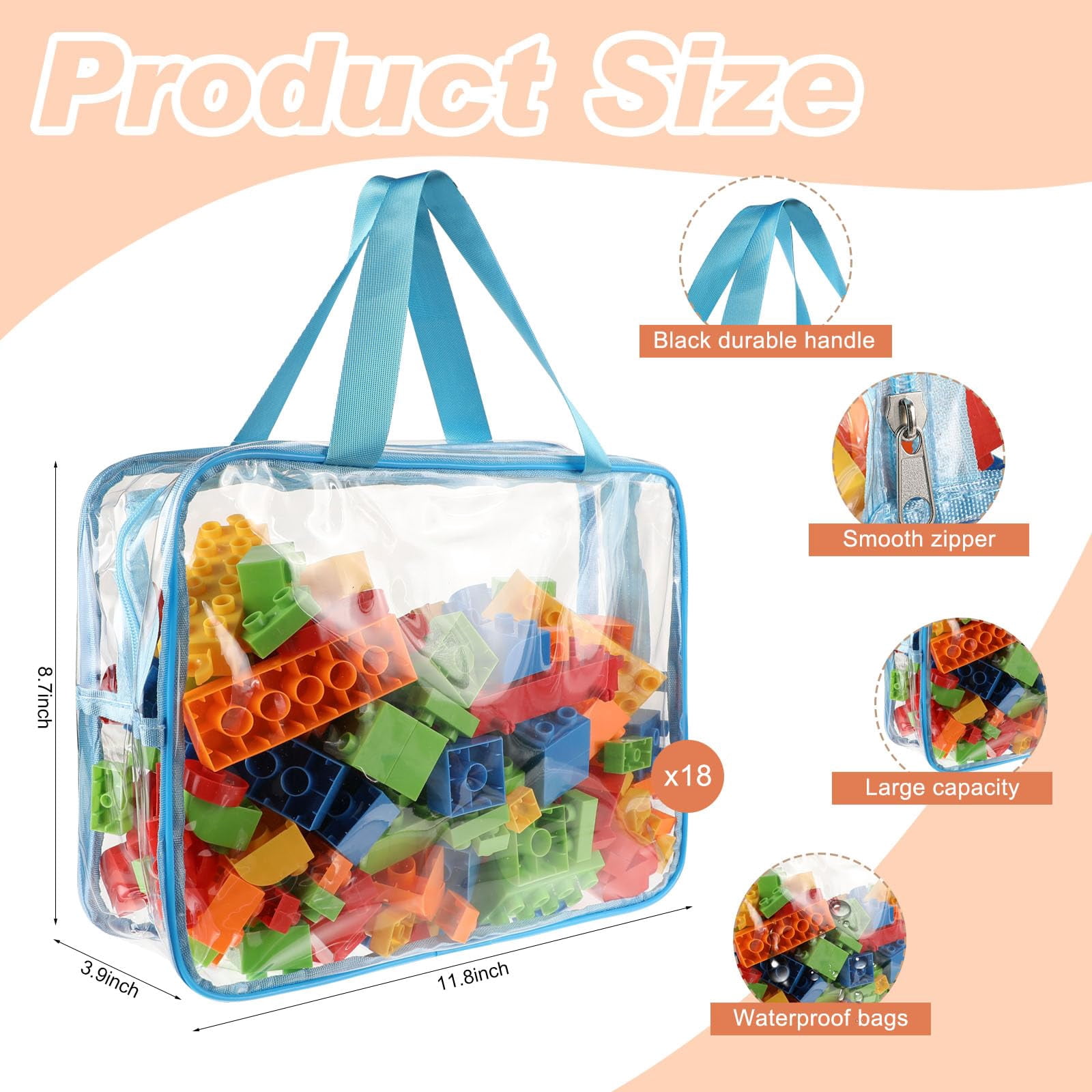 18 Packs Large Storage Bags With Labels 6 Colors Clear Pvc Organizer ...