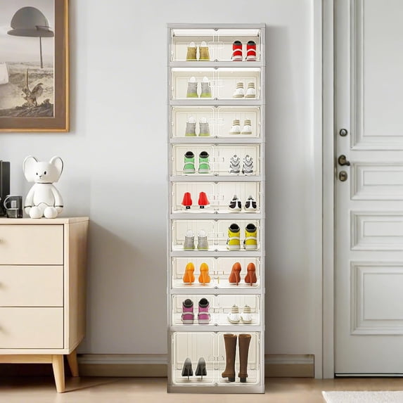 18-Pair Foldable Shoe Organizer with Dustproof Doors, No Assembly ...