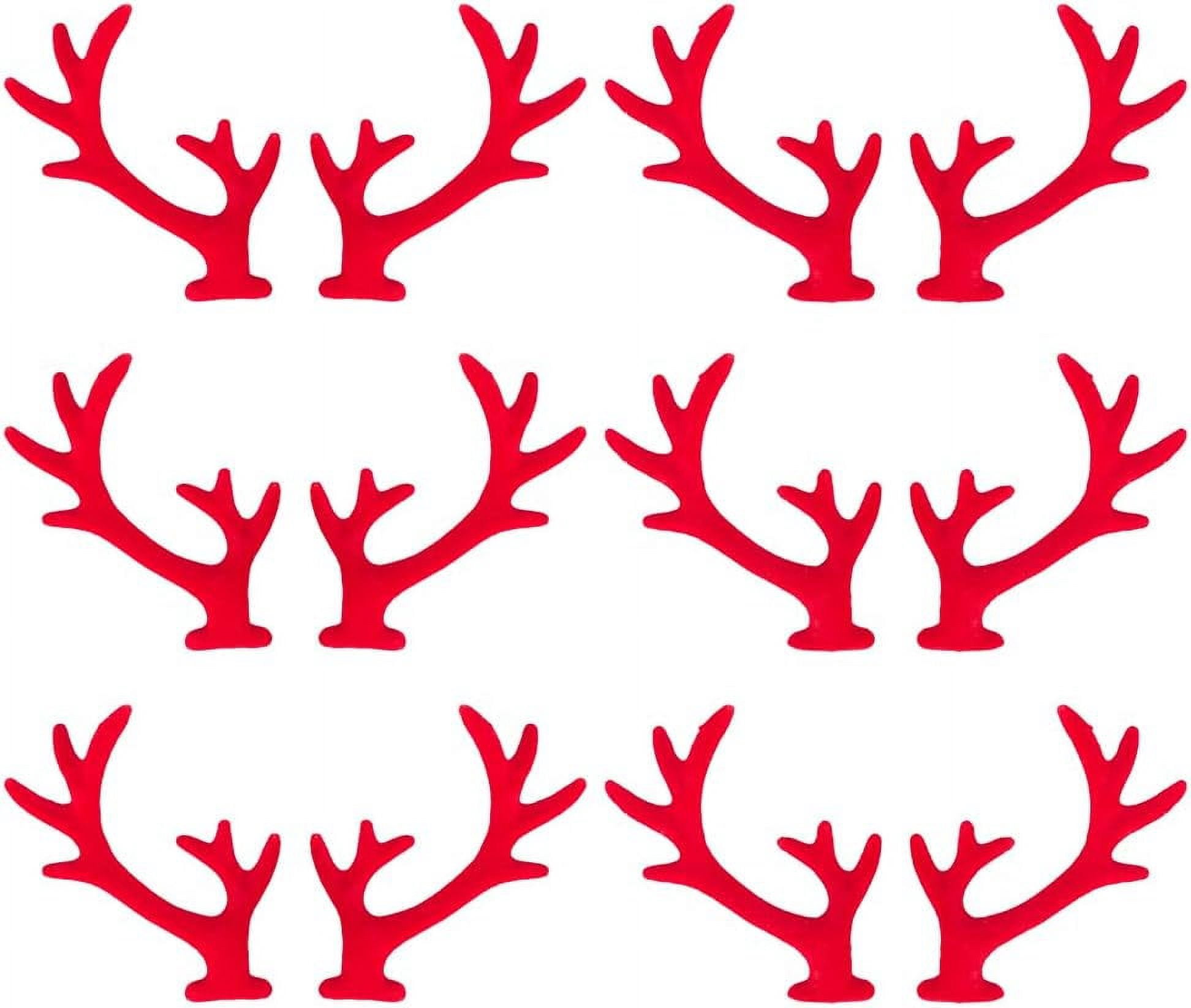 18 Pairs Red Christmas Deer Decor Mini Antlers Embellishments Flocking ...