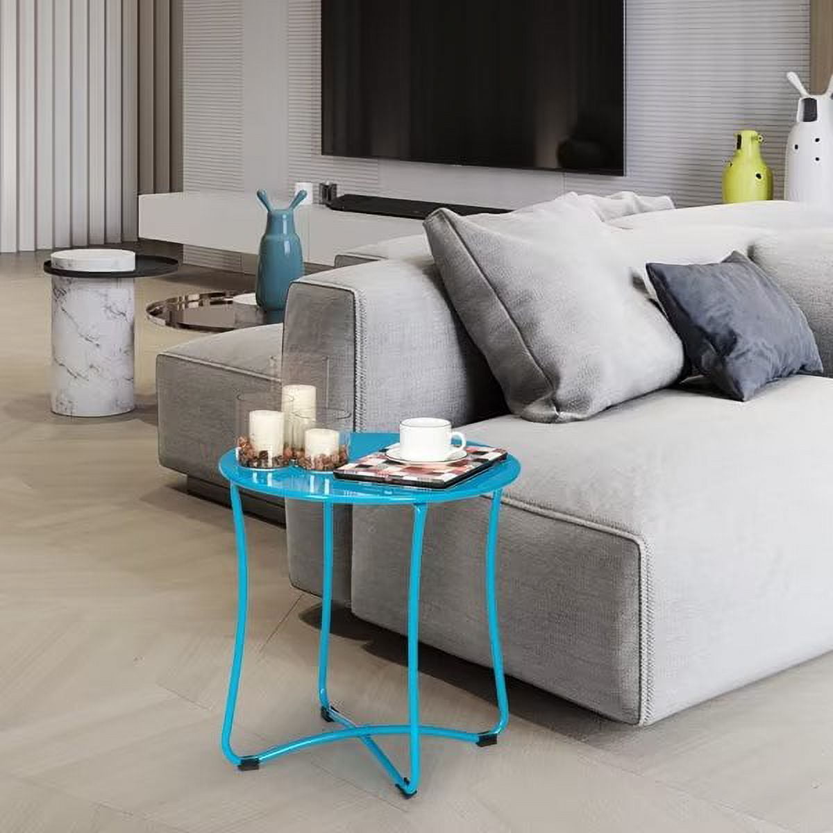 18" Patio Portable Side Table, Waterproof Round Metal Steel Side Table ...