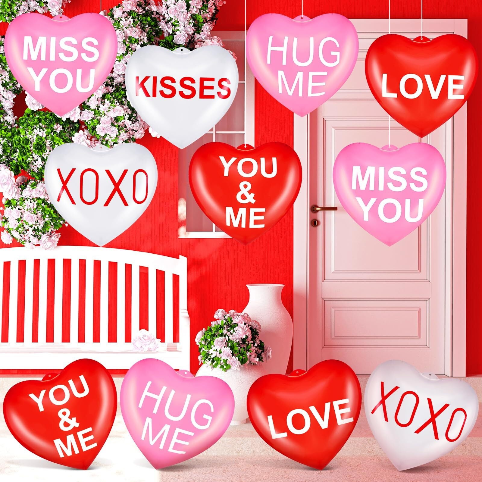 18 Pcs 12'' Valentine's Day Inflatable Heart Outdoor Decorations Large ...