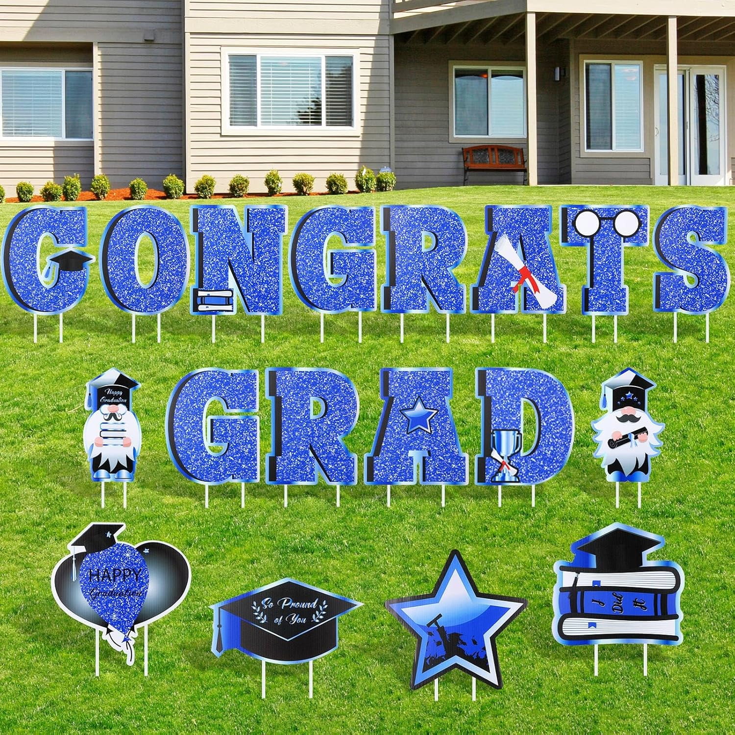 18 Pcs 2024 Graduation Yard Sign tions Blue Congrats Grad Lawn Signs ...