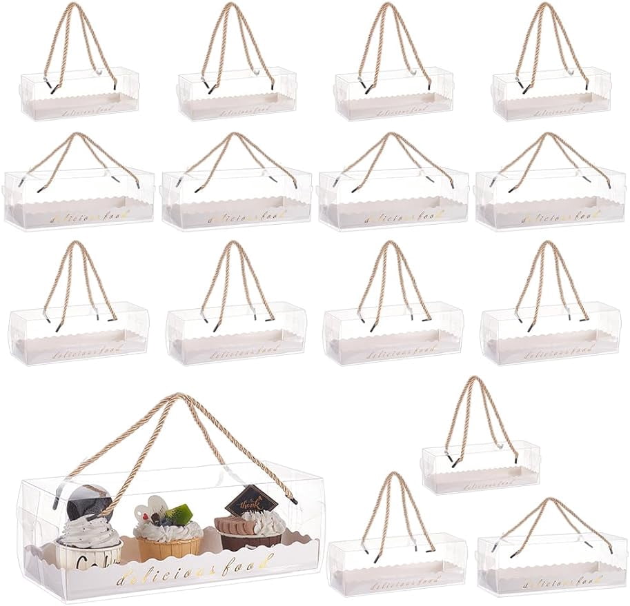 18 Pcs 3 Sizes Clear Bakery Cake Boxes with Handles Portable ...