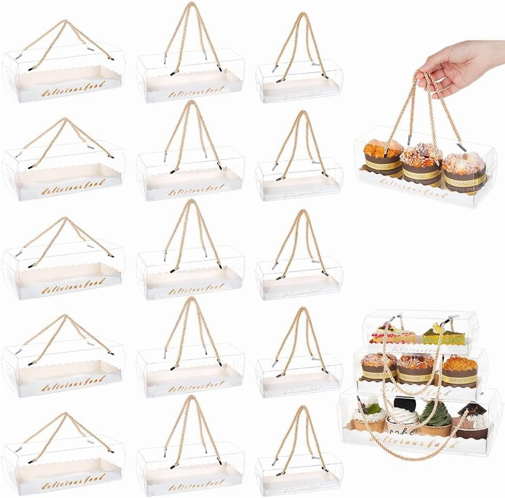 18 Pcs 3 Sizes Clear Bakery Cake Boxes with Handles Portable ...