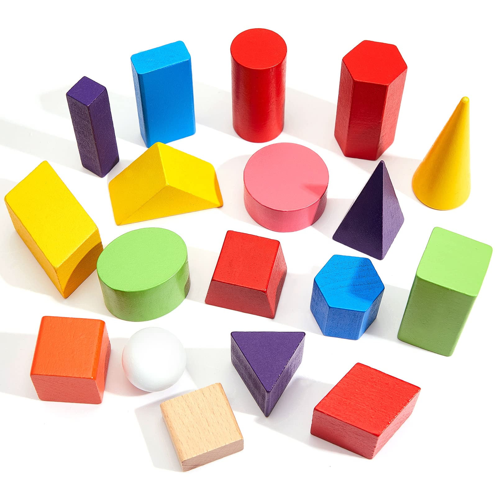 18 Pcs 3D Shapes Geometric Solids Wooden Large Size Colorful Geometric ...