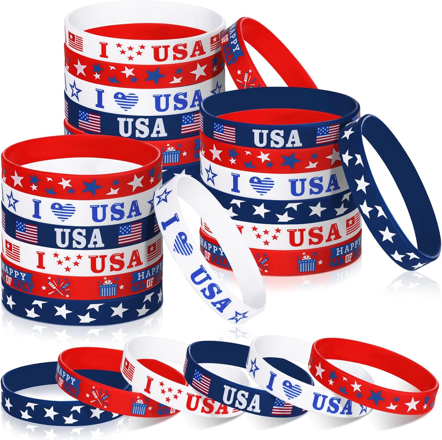 18 Pcs 4th of July Patriotic Bracelets USA American Flag Red White and ...