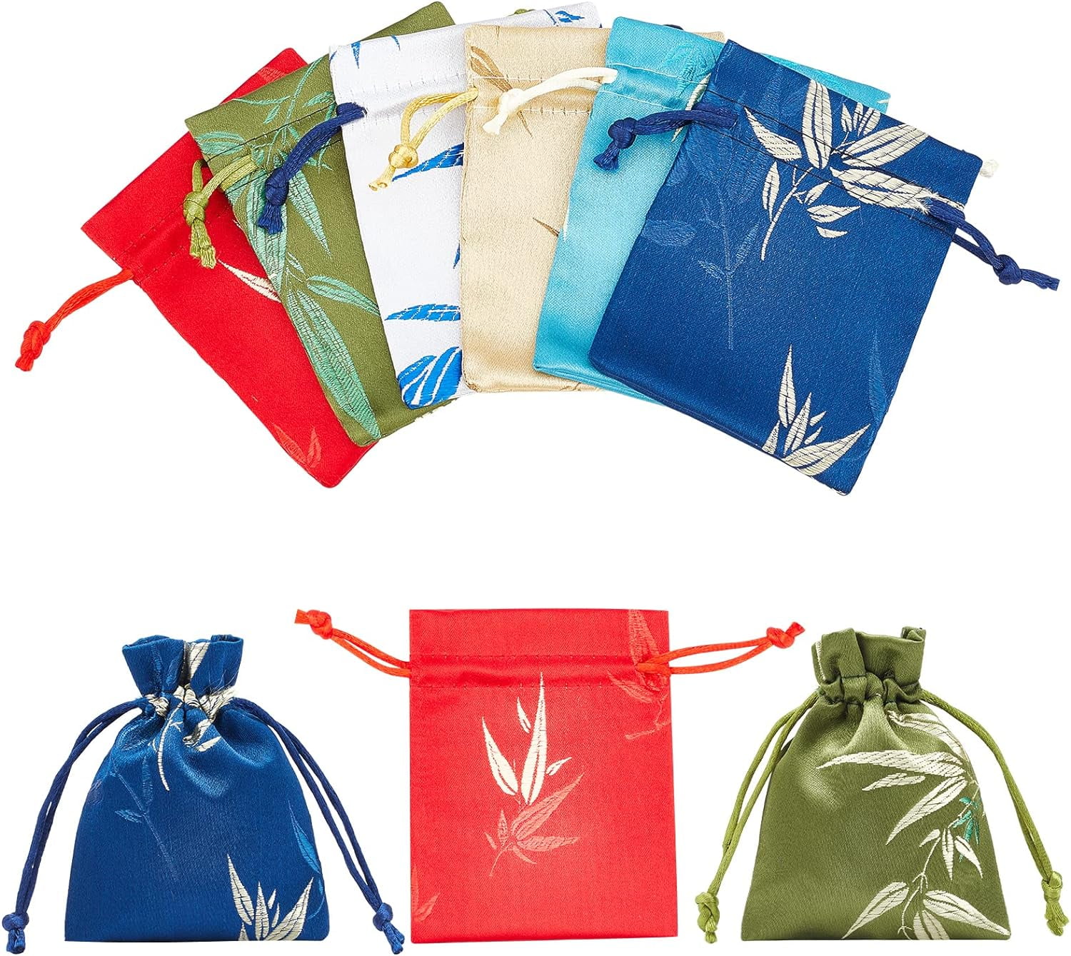 18 Pcs 6 Colors Silk Brocade Small Jewelry Pouches 3.2×4" Bamboo ...
