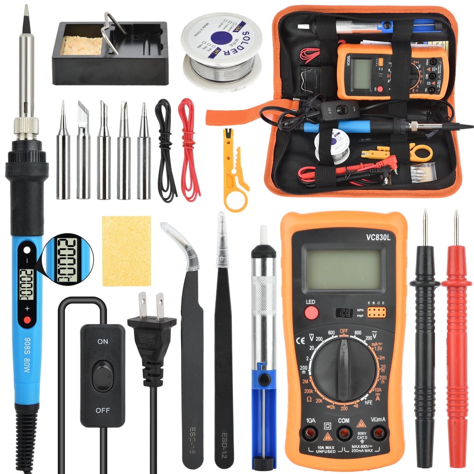 18 Pcs 80W Soldering Iron Kit, Adjustable Temperature Digital Display ...