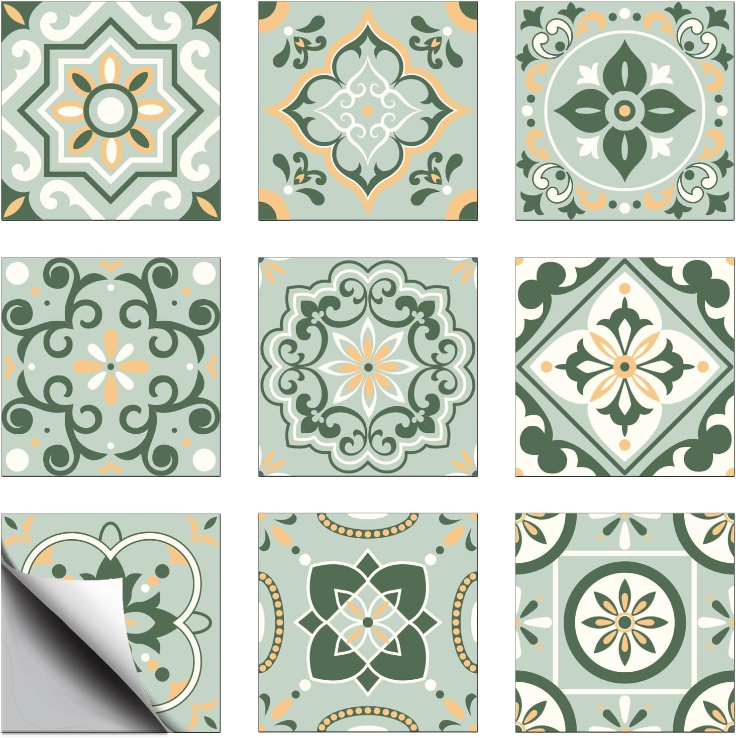 18 Pcs 9 Style Tile Stickers Green Style Peel and Stick Wall Tile ...