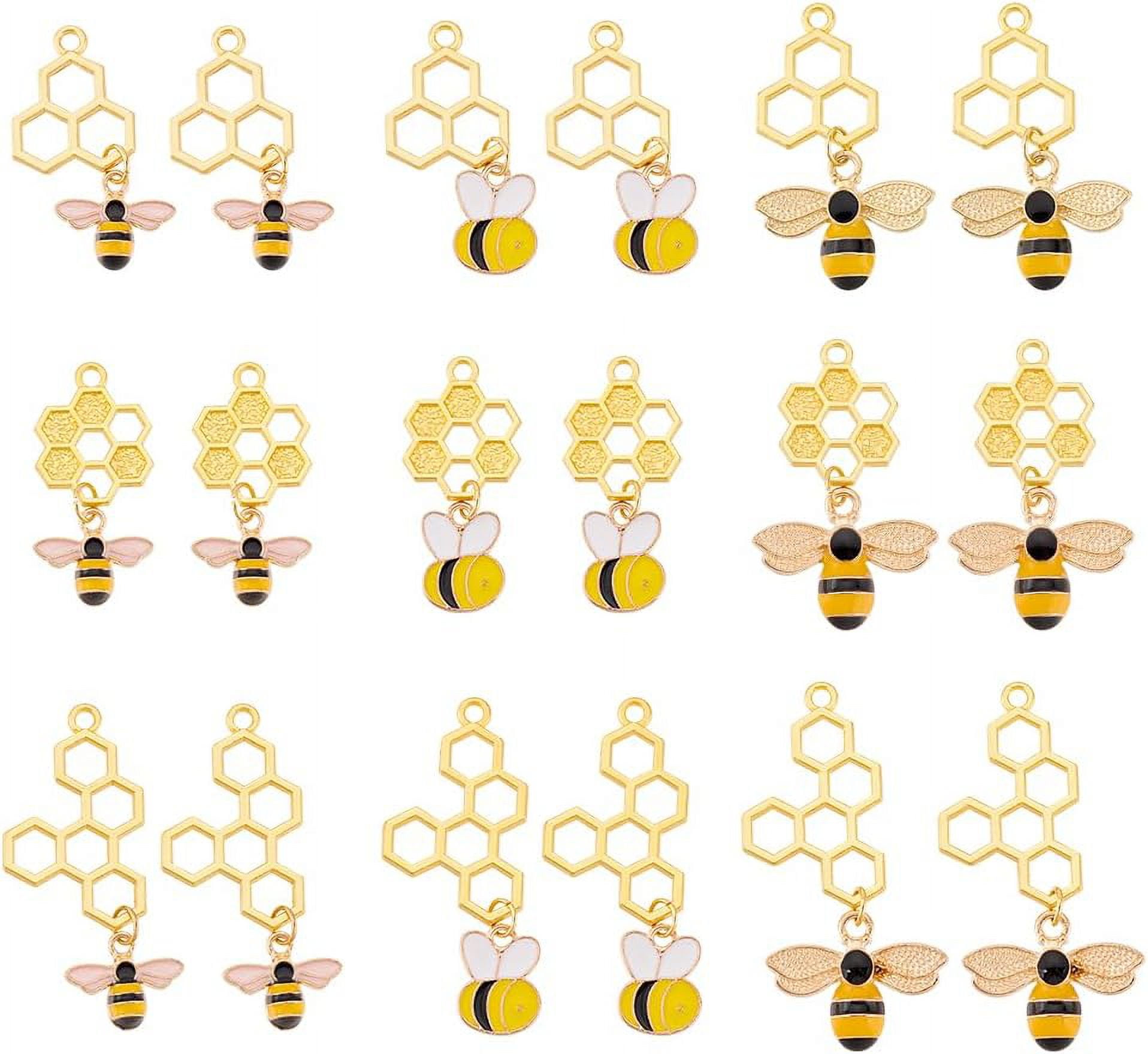 18 Pcs 9 Styles Alloy Enamel Bee Charms Honeycomb Bee Enamel Charms ...