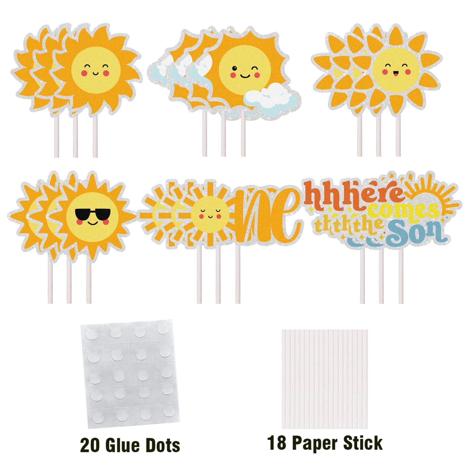 18 Pcs Here AJH3 Comes the Son Cupcake Toppers Glitter Sun Cupcake ...