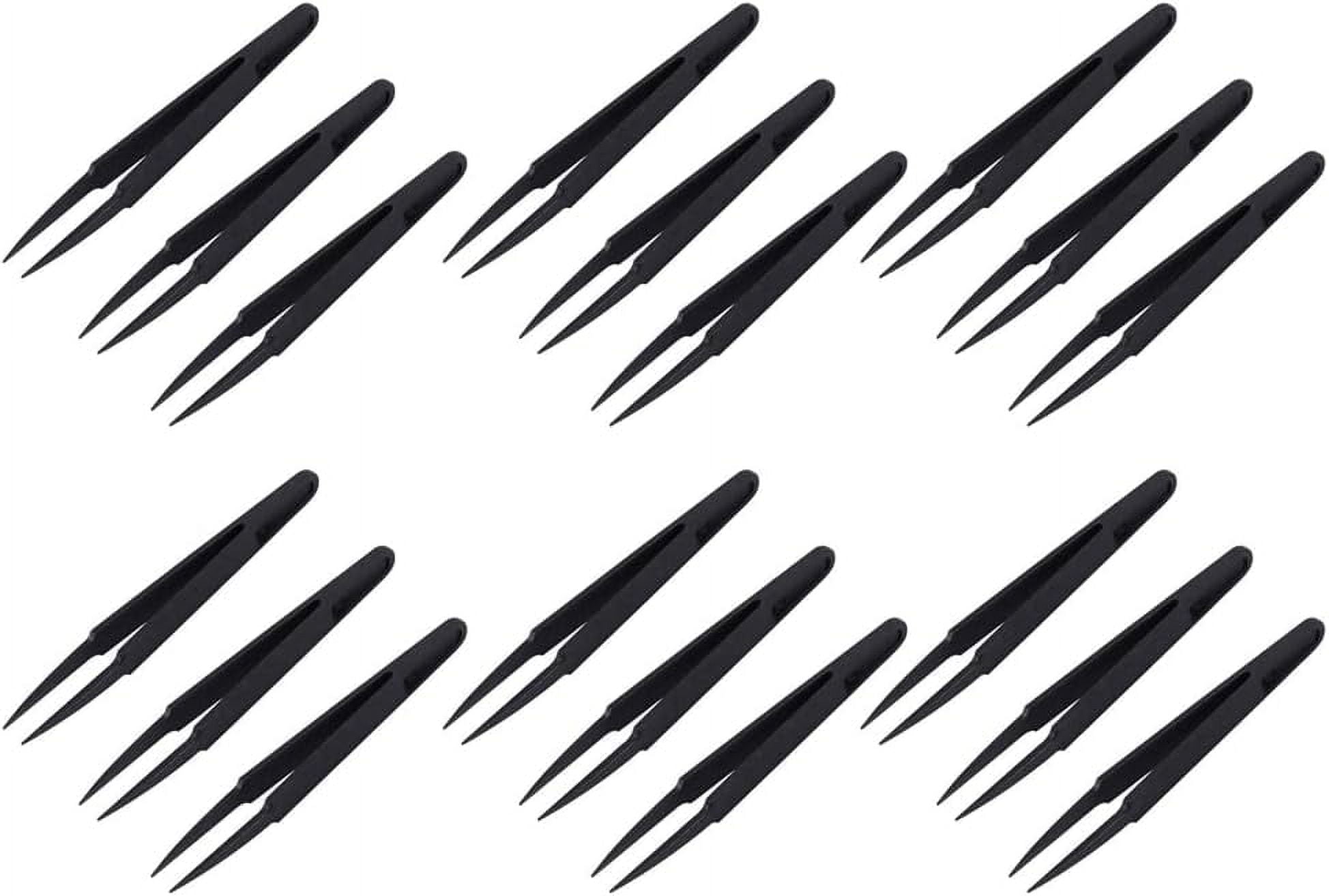 18 Pcs Black Plastic Electronic Pointy Tip Anti-Static Tweezers ...