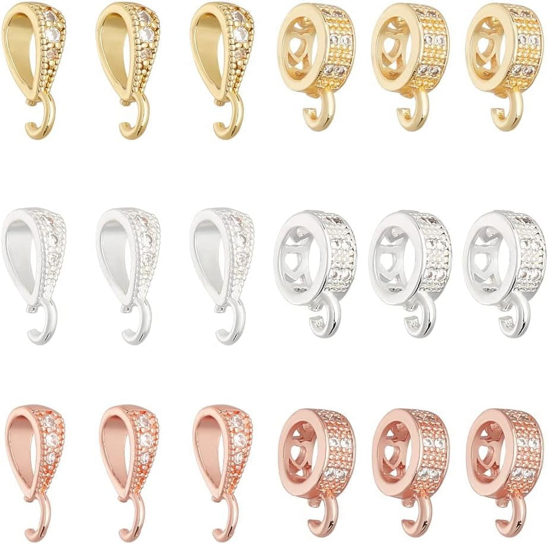 18 Pcs Brass Pendant Pinch Bails 6 Styles Rhinestone Tube Bails with ...