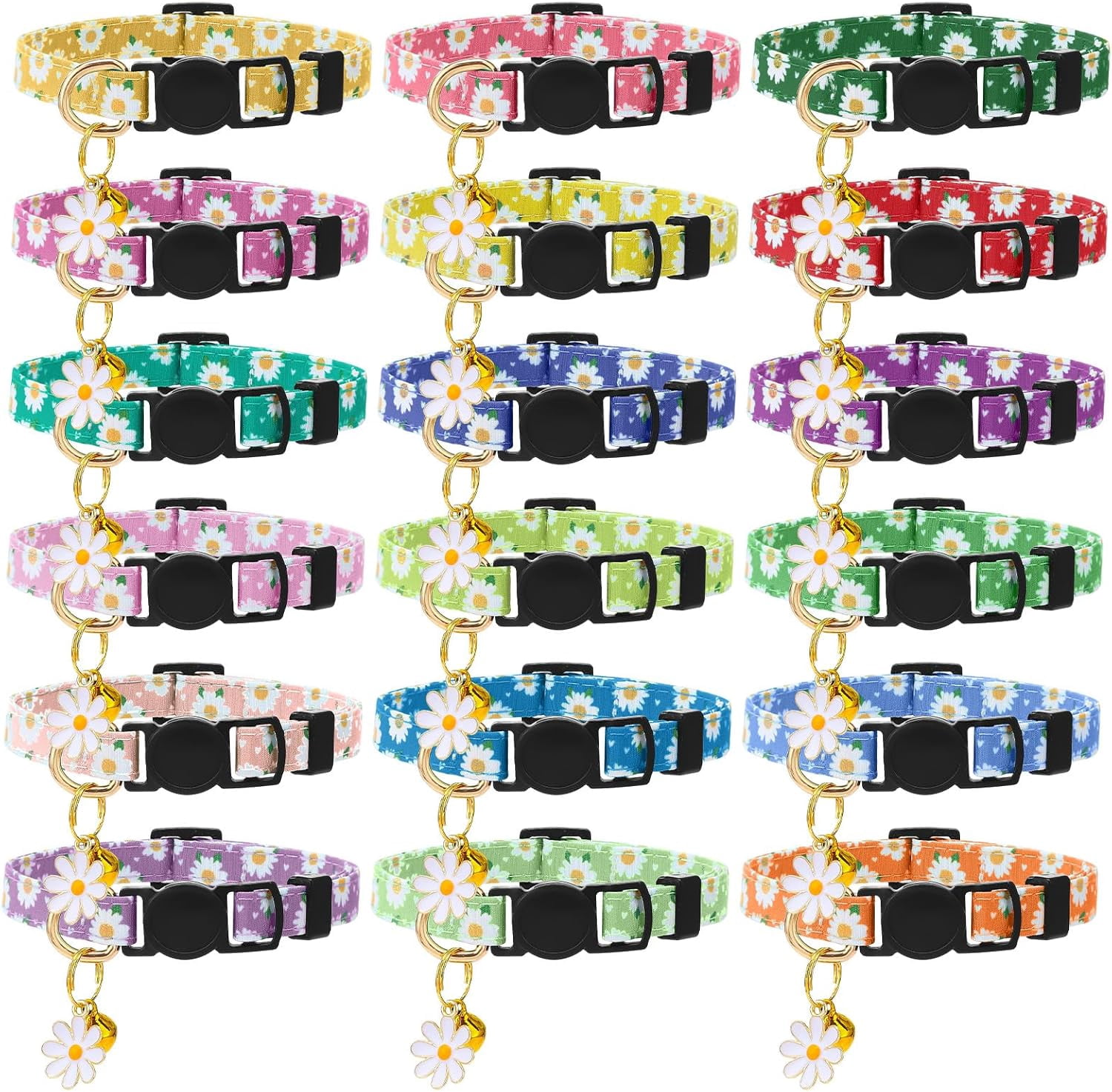 18 Pcs Breakaway Cat Collars with Bells Flower Pendants Adjustable ...