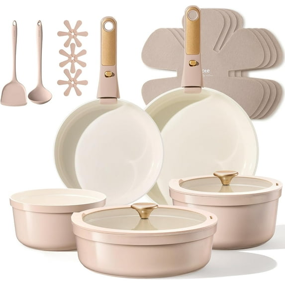 18 Pcs Ceramic Cookware Set Titanium Nonstick with Detachable Handles ...