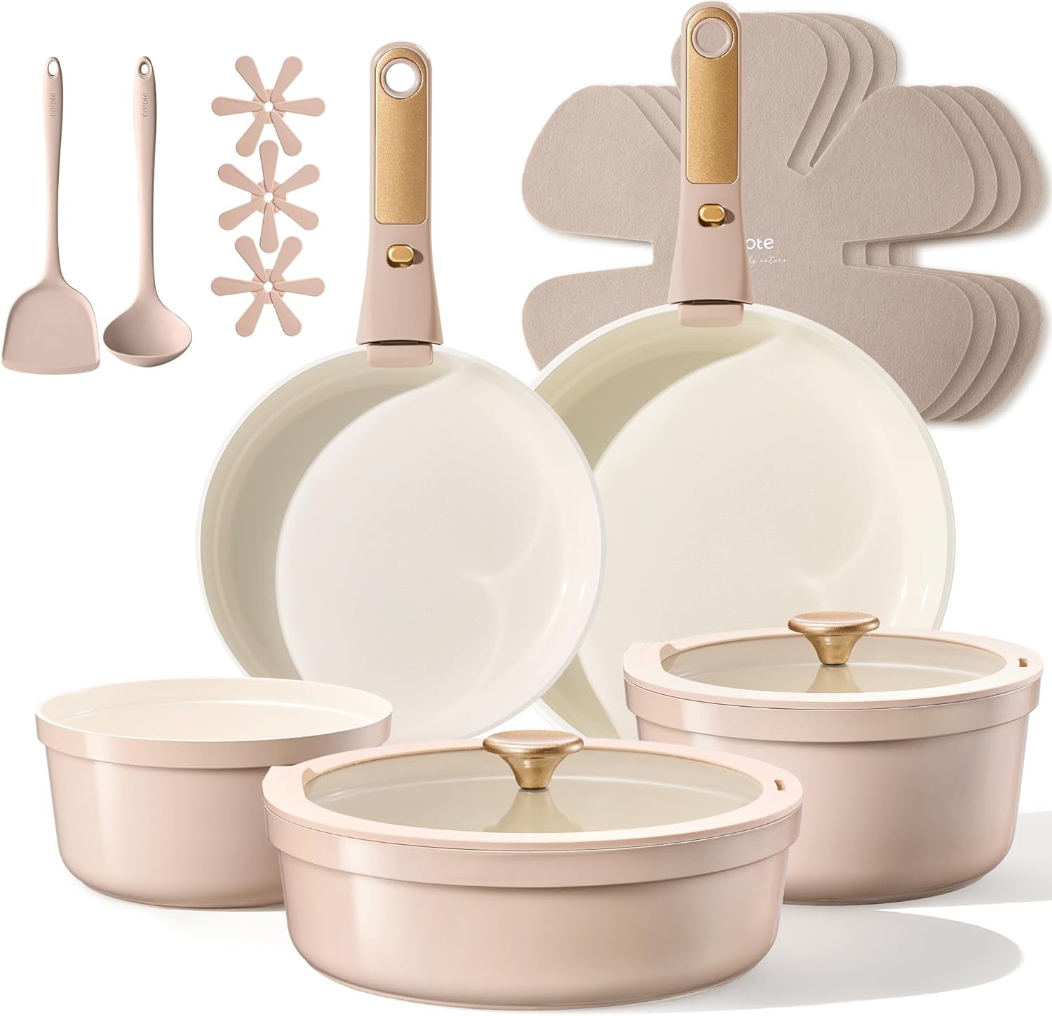 18 Pcs Ceramic Cookware Set Titanium Nonstick with Detachable Handles ...